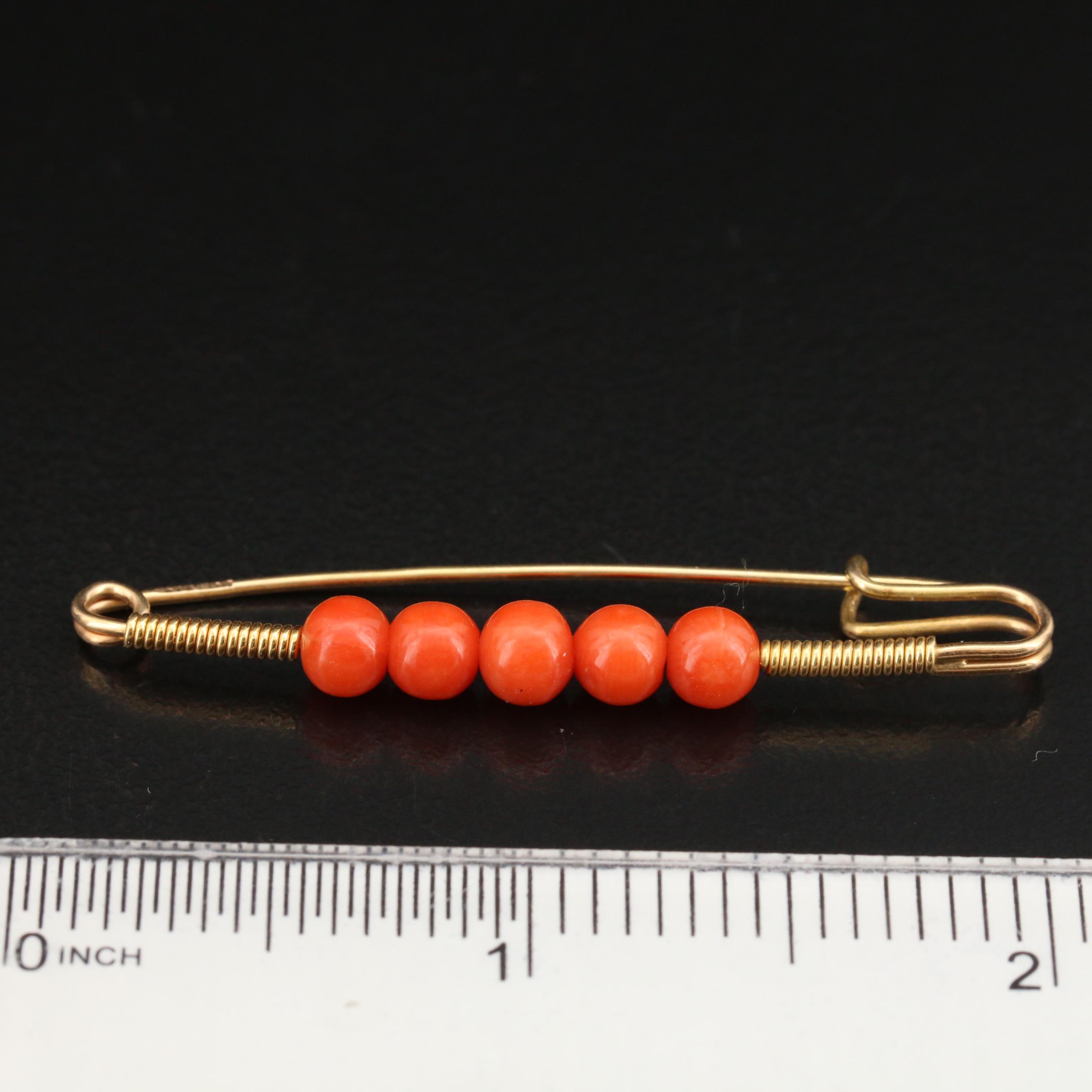 18K Coral Bead Pin | Everything But The House