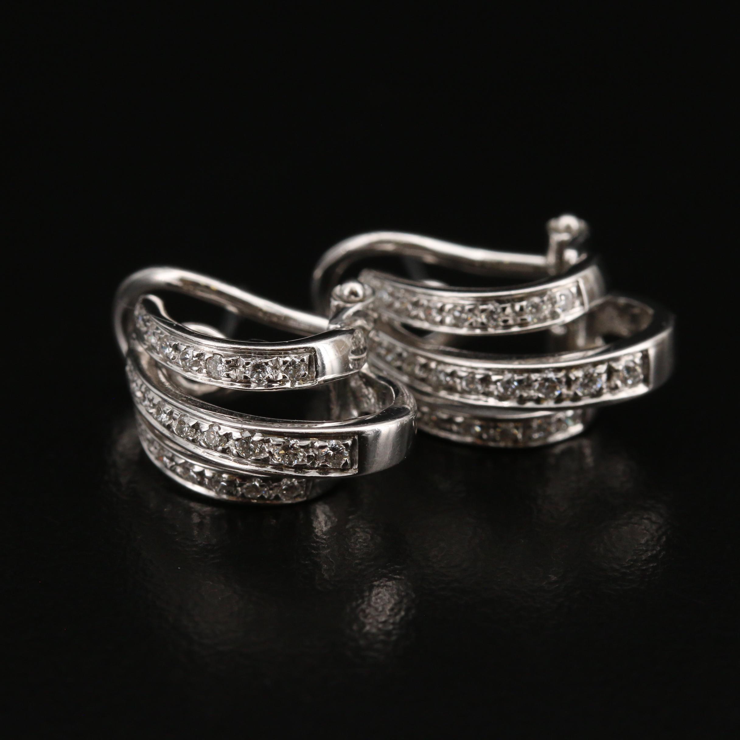 18K Diamond Multi-Row J Hoop Earrings | EBTH