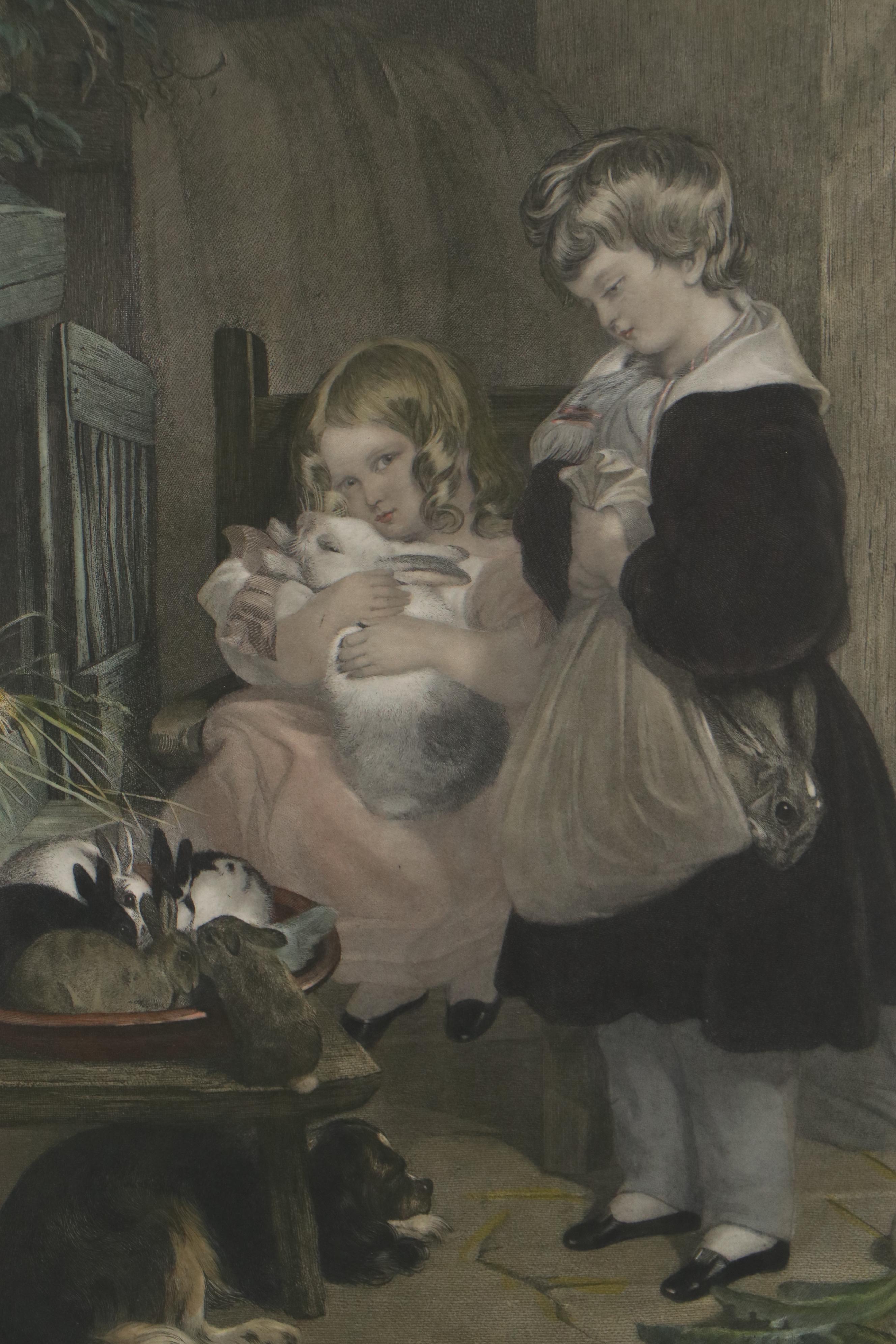 Alfred Lucas Intaglio Print after Edwin Landseer "Children and Rabbits ...