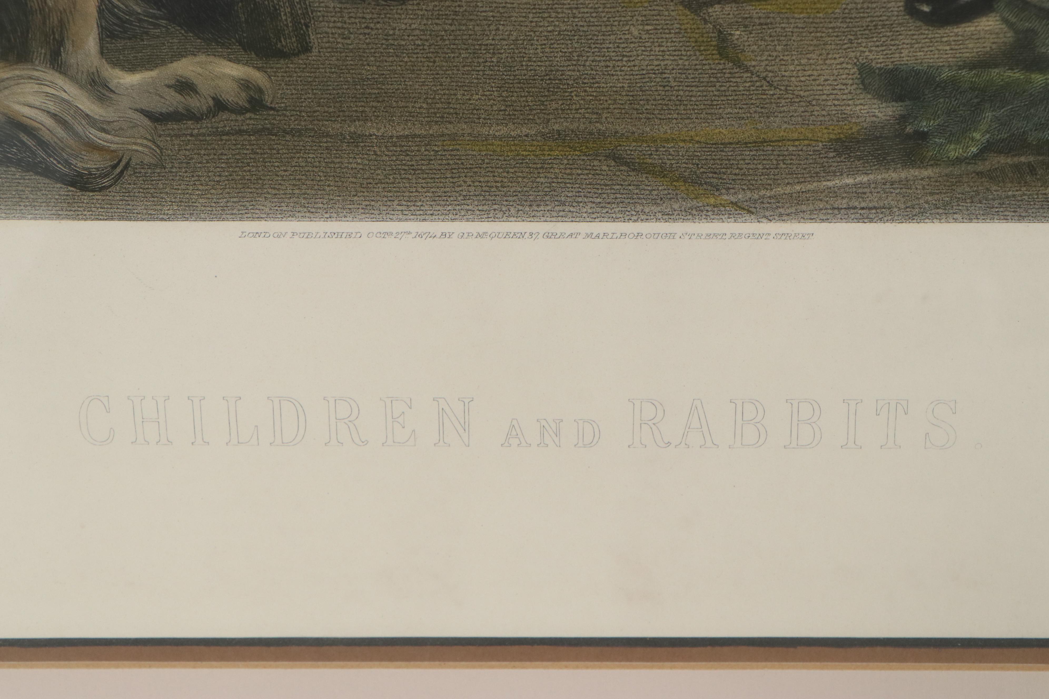 Alfred Lucas Intaglio Print after Edwin Landseer "Children and Rabbits ...