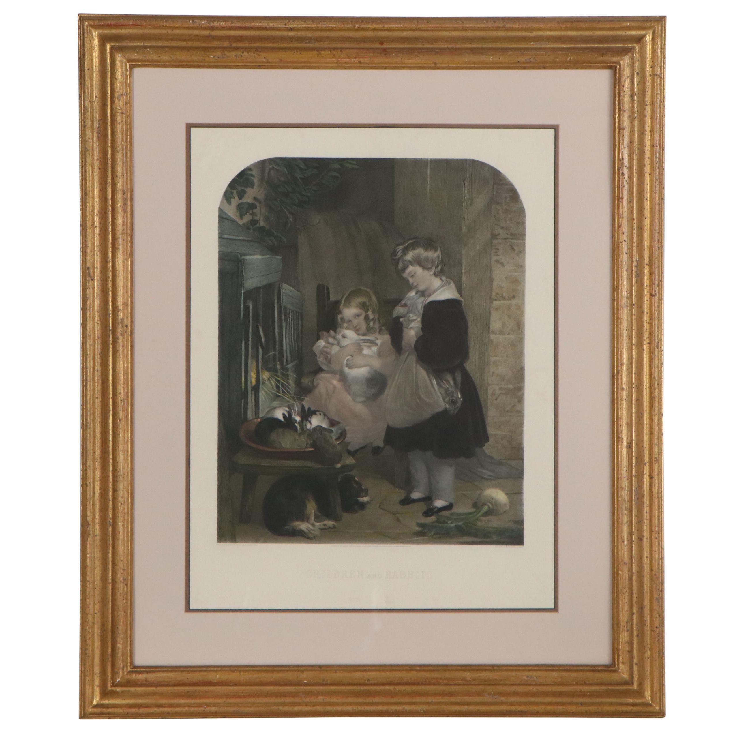 Alfred Lucas Intaglio Print after Edwin Landseer "Children and Rabbits ...