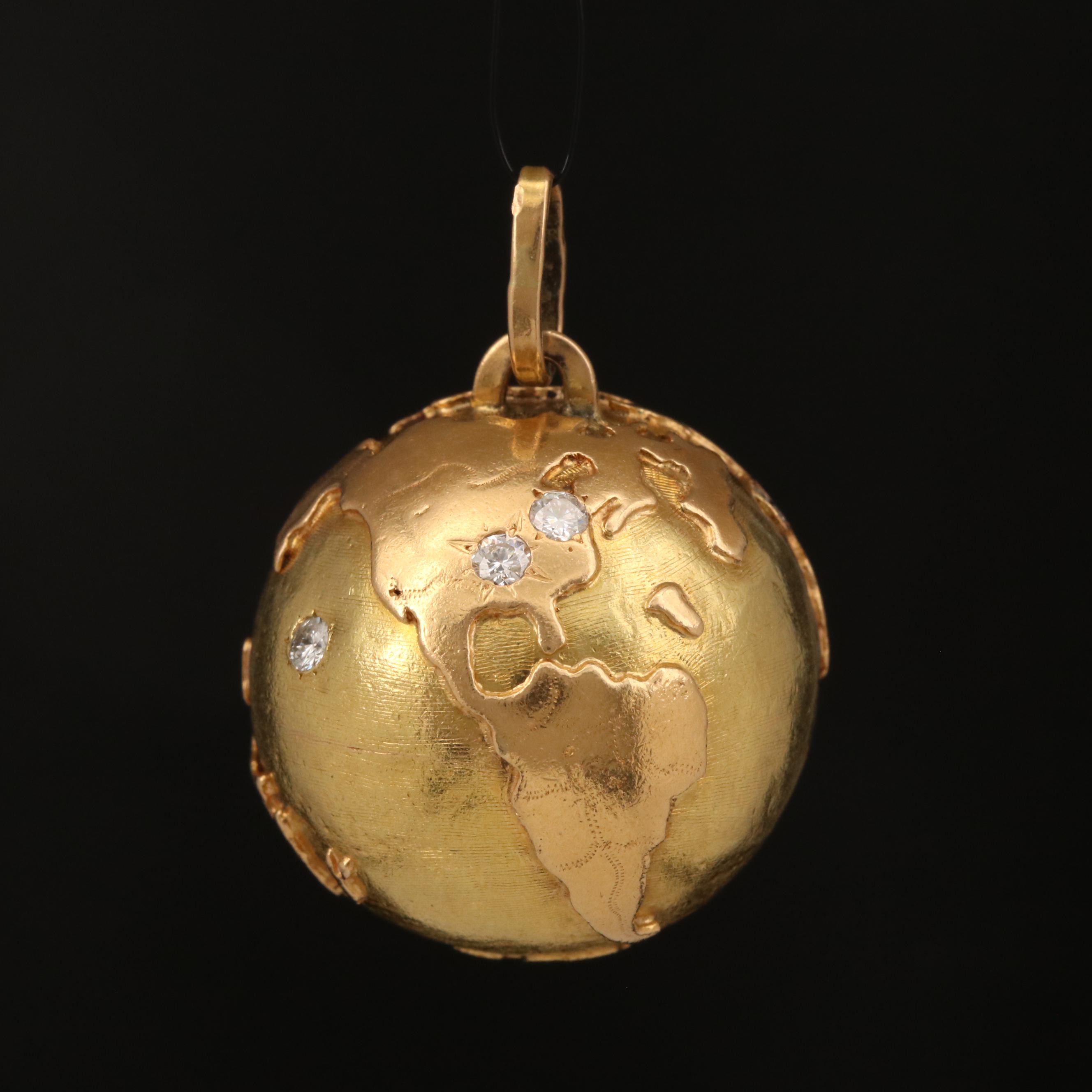 Vintage 18K Diamond Globe Pendant | EBTH