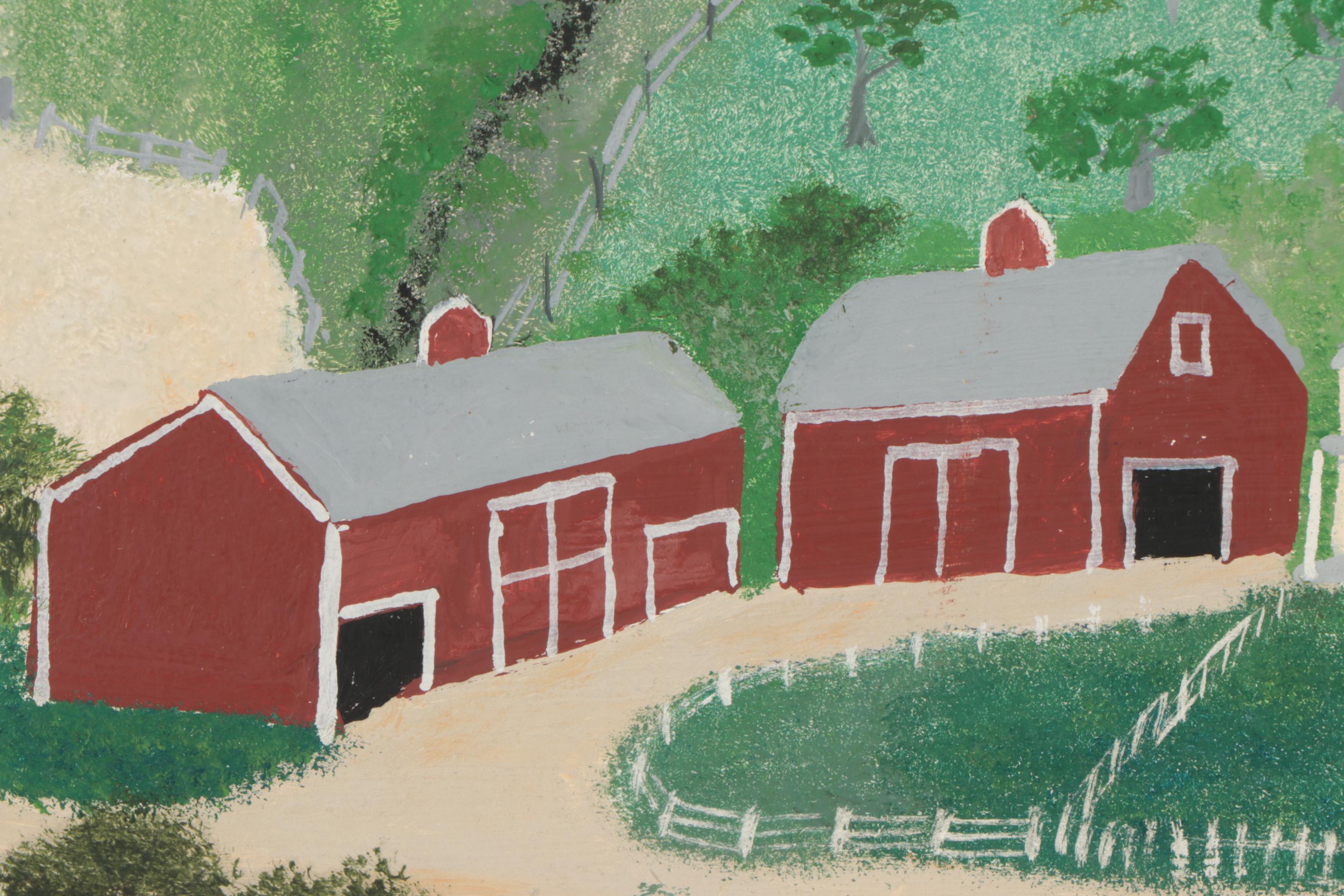 Grandma Moses Folk Tempera Painting "The Sycamore Farm," 1944 | EBTH