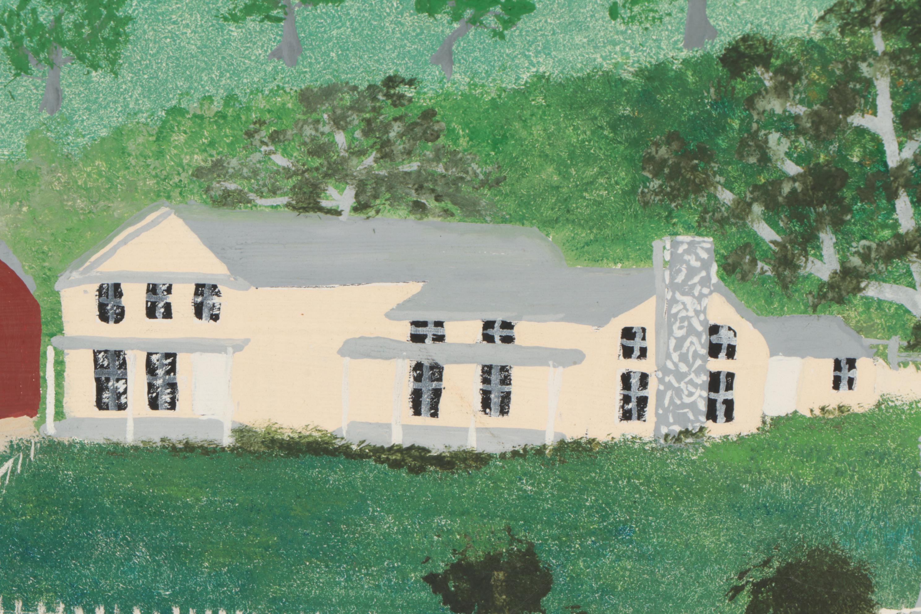 Grandma Moses Folk Tempera Painting "The Sycamore Farm," 1944 | EBTH