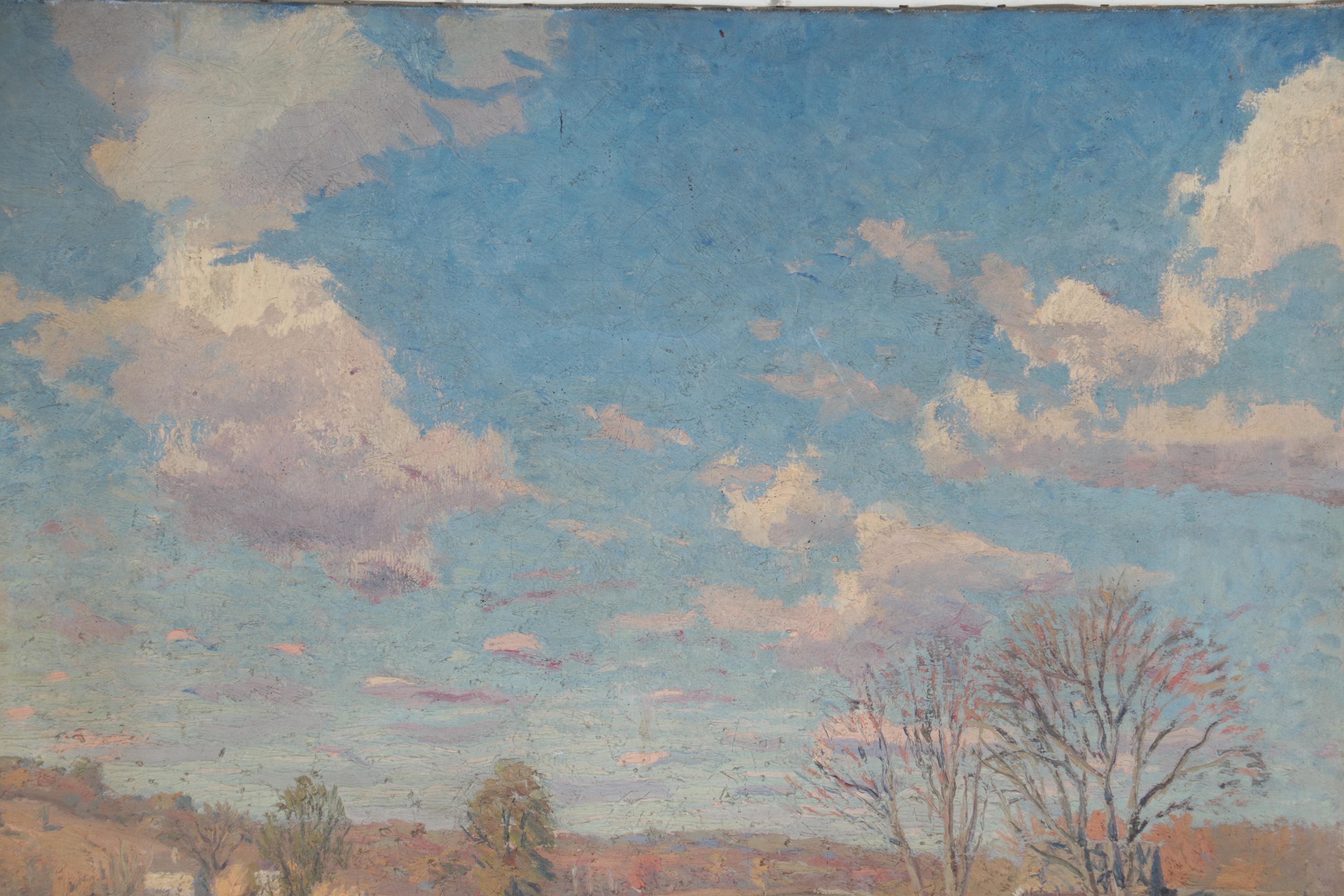 Impressionist Style Oil Painting of Rural Field with Hay Bales | EBTH