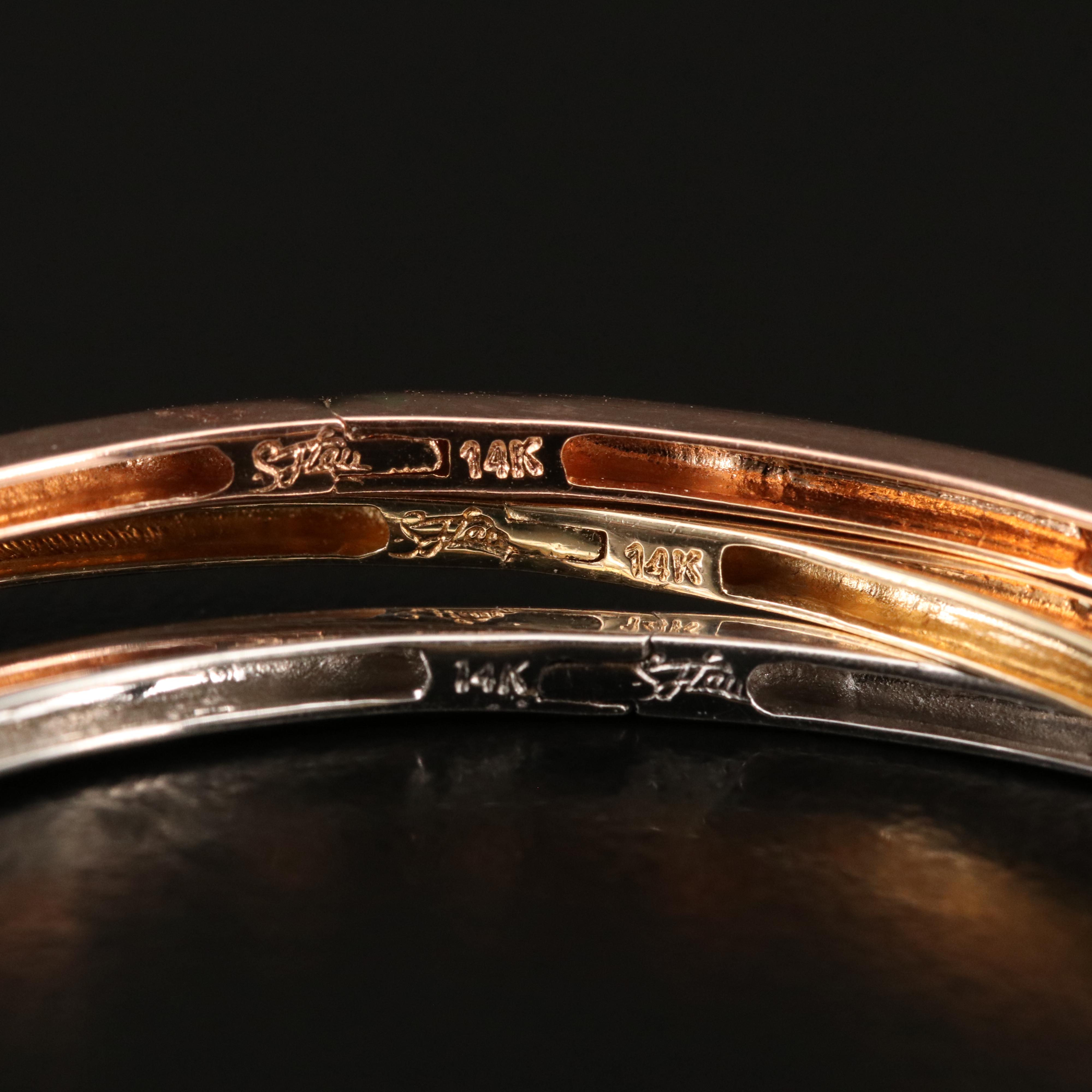 14K Tri-Color Diamond Hinged Bangles | EBTH