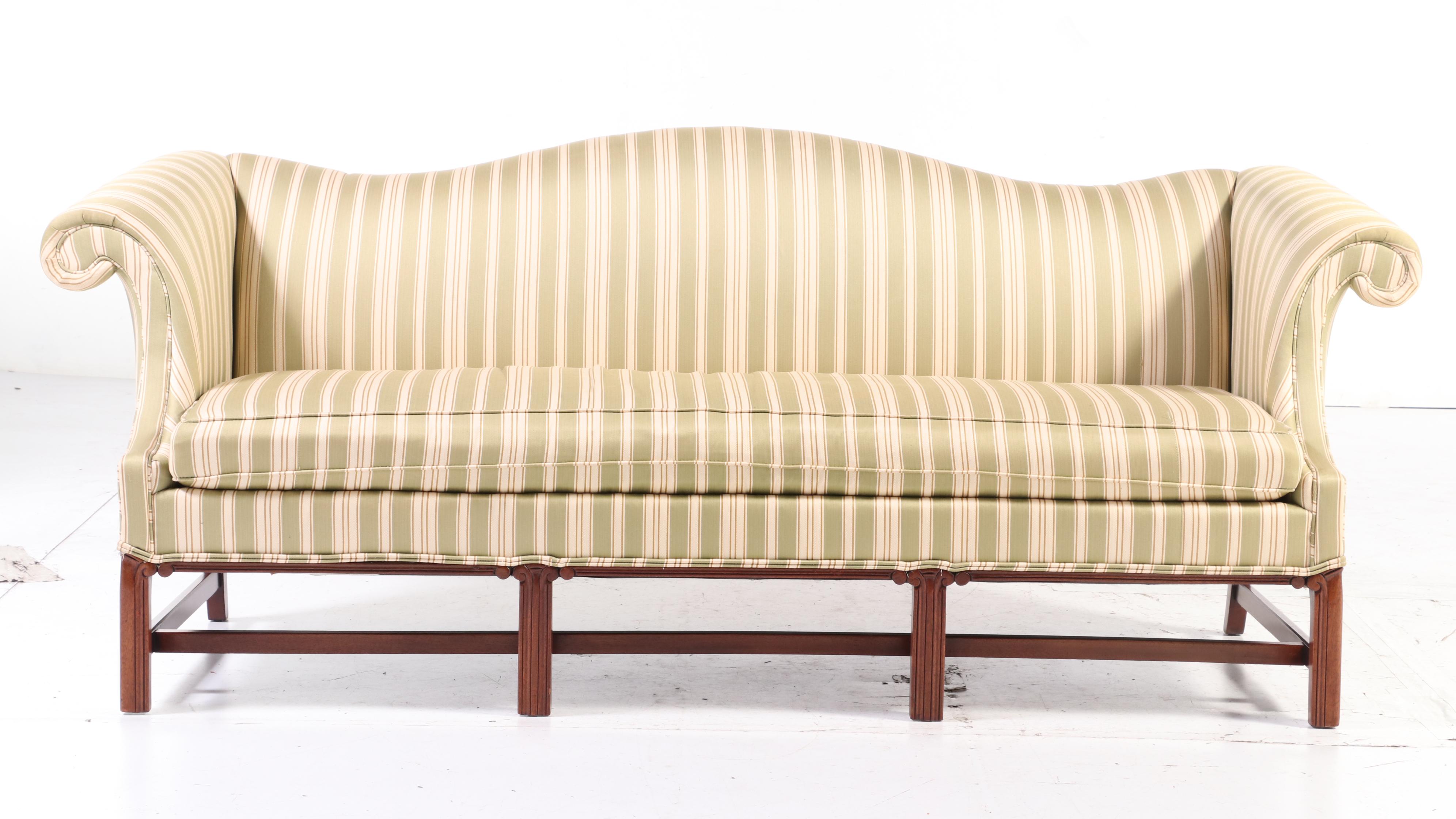 Hickory Chair Chippendale Style Custom-Upholstered Mahogany Camel-Back ...