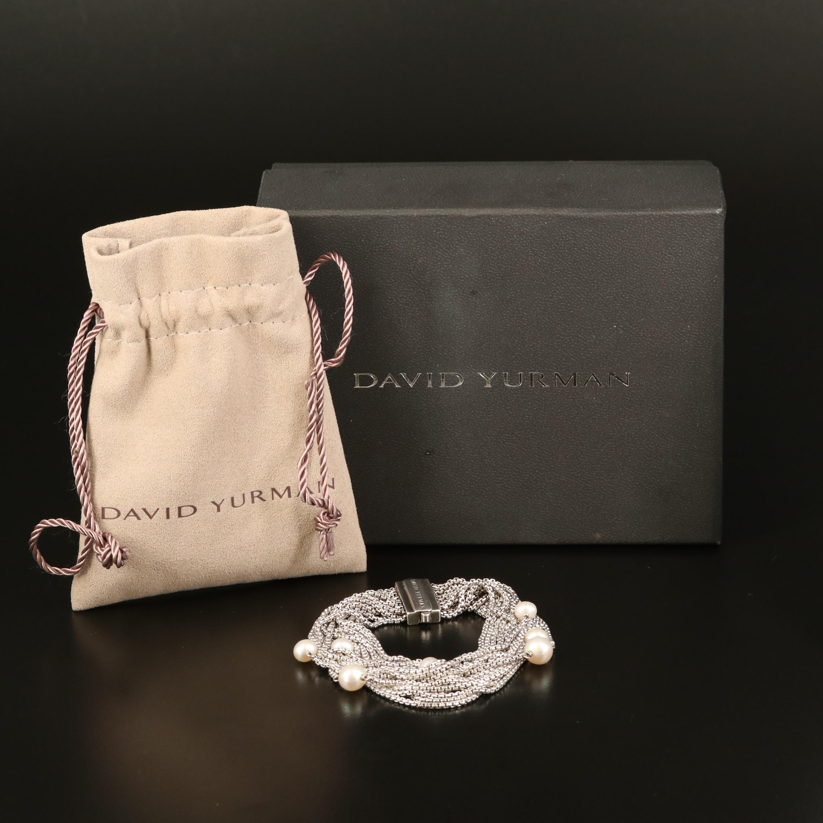 David Yurman Sterling Station Multi-Strand Bracelet with Pearl Accents ...