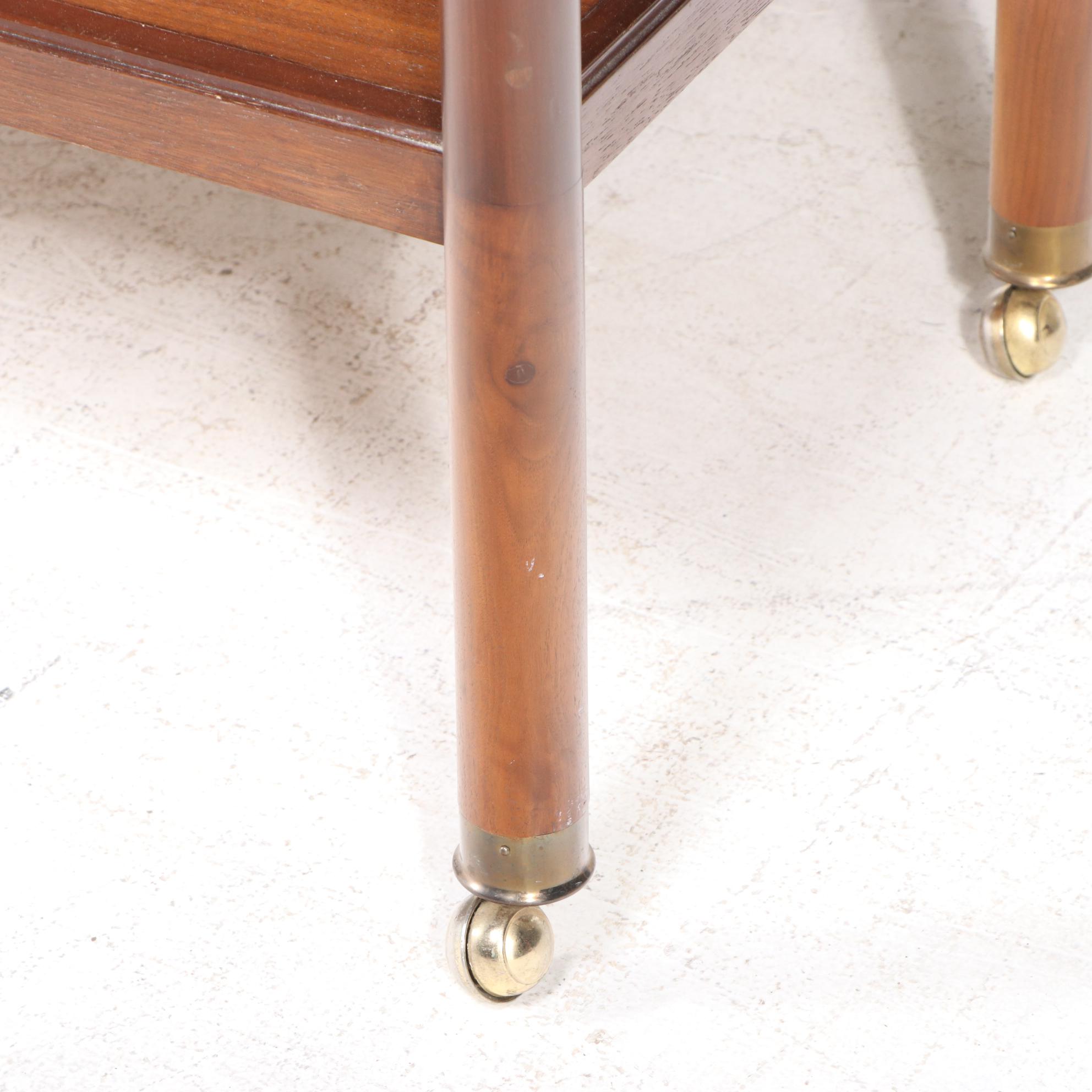 Mid Century Modern Walnut and Travertine Two-Tier Console Table | EBTH