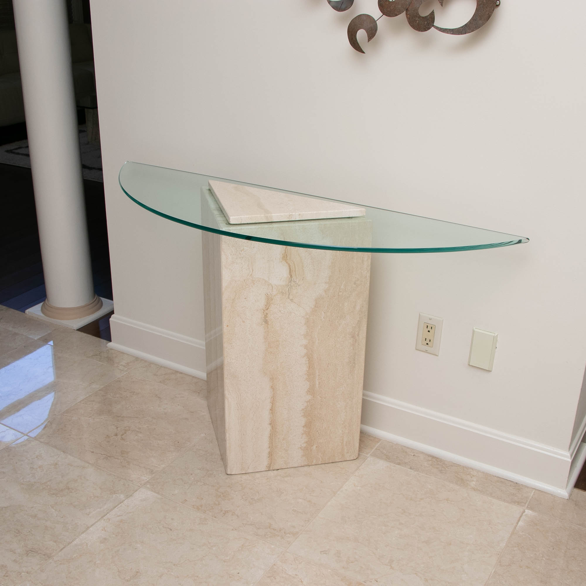 Stone Pedestal and Glass Top Demilune Console Table | Everything But ...