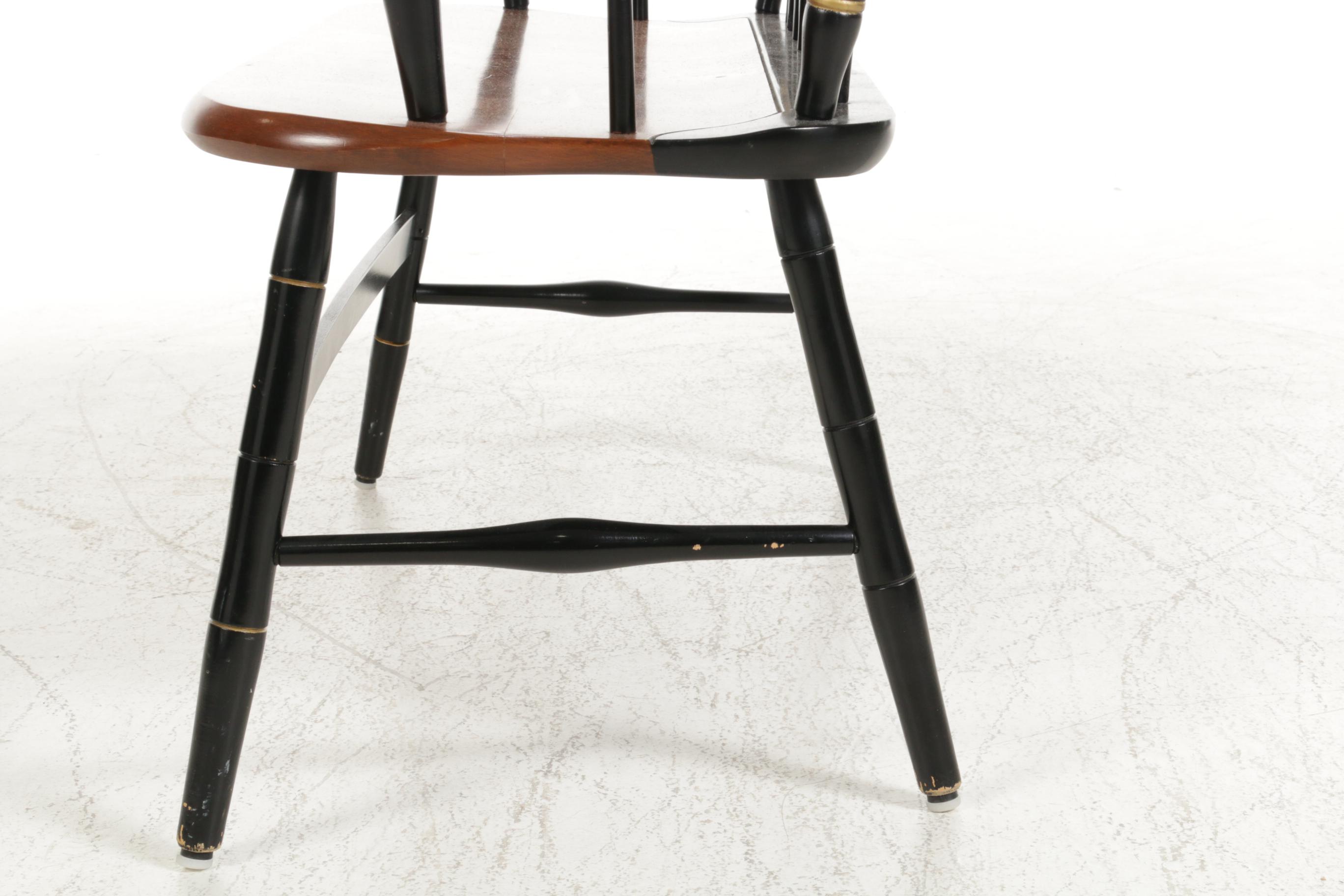 Ethan Allen Stencil-Painted, Ebonized and Parcel-Gilt Maple Arrow-Back ...