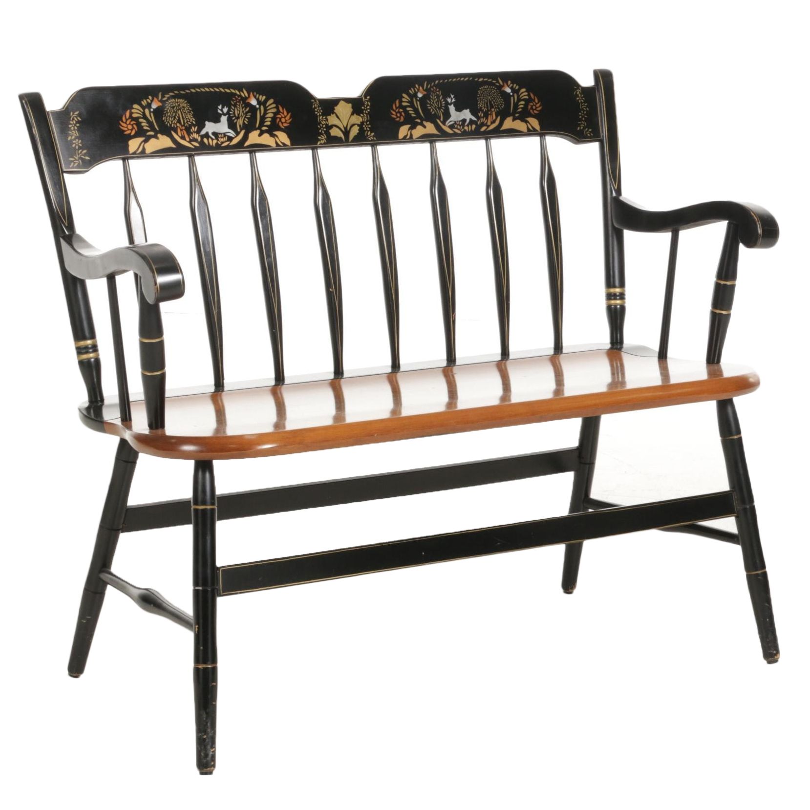 Ethan Allen Stencil-Painted, Ebonized and Parcel-Gilt Maple Arrow-Back ...