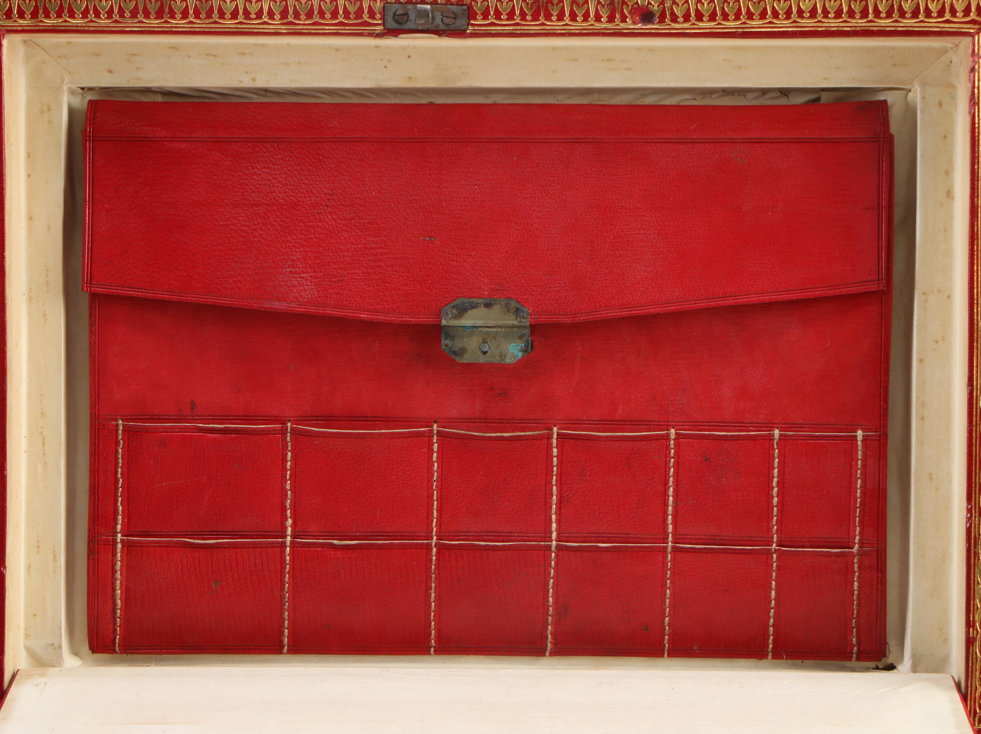 Regency Gilt Brass Mounted Red Morocco Leather Jewelry Casket, Circa ...