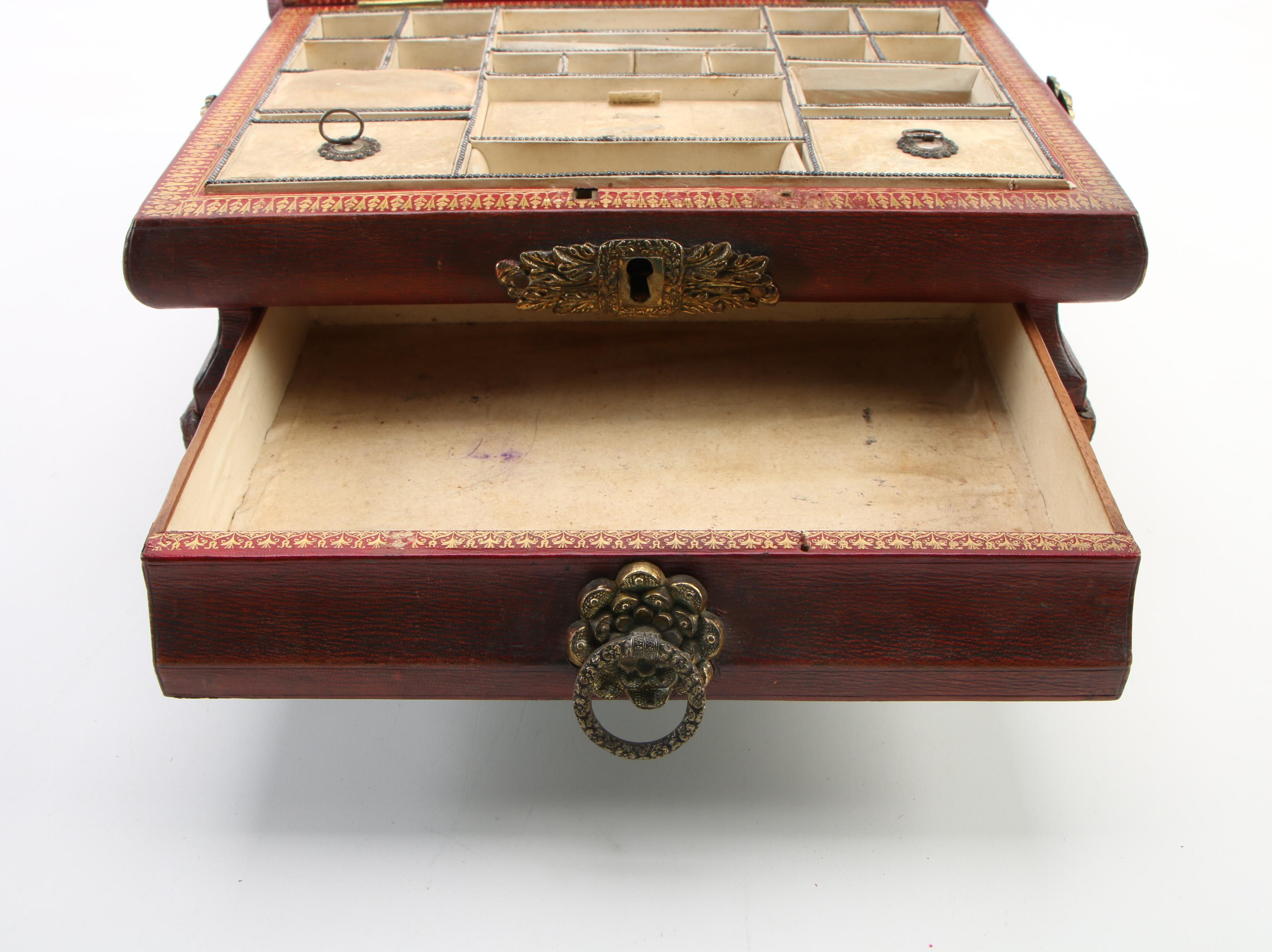 Regency Gilt Brass Mounted Red Morocco Leather Jewelry Casket, Circa ...