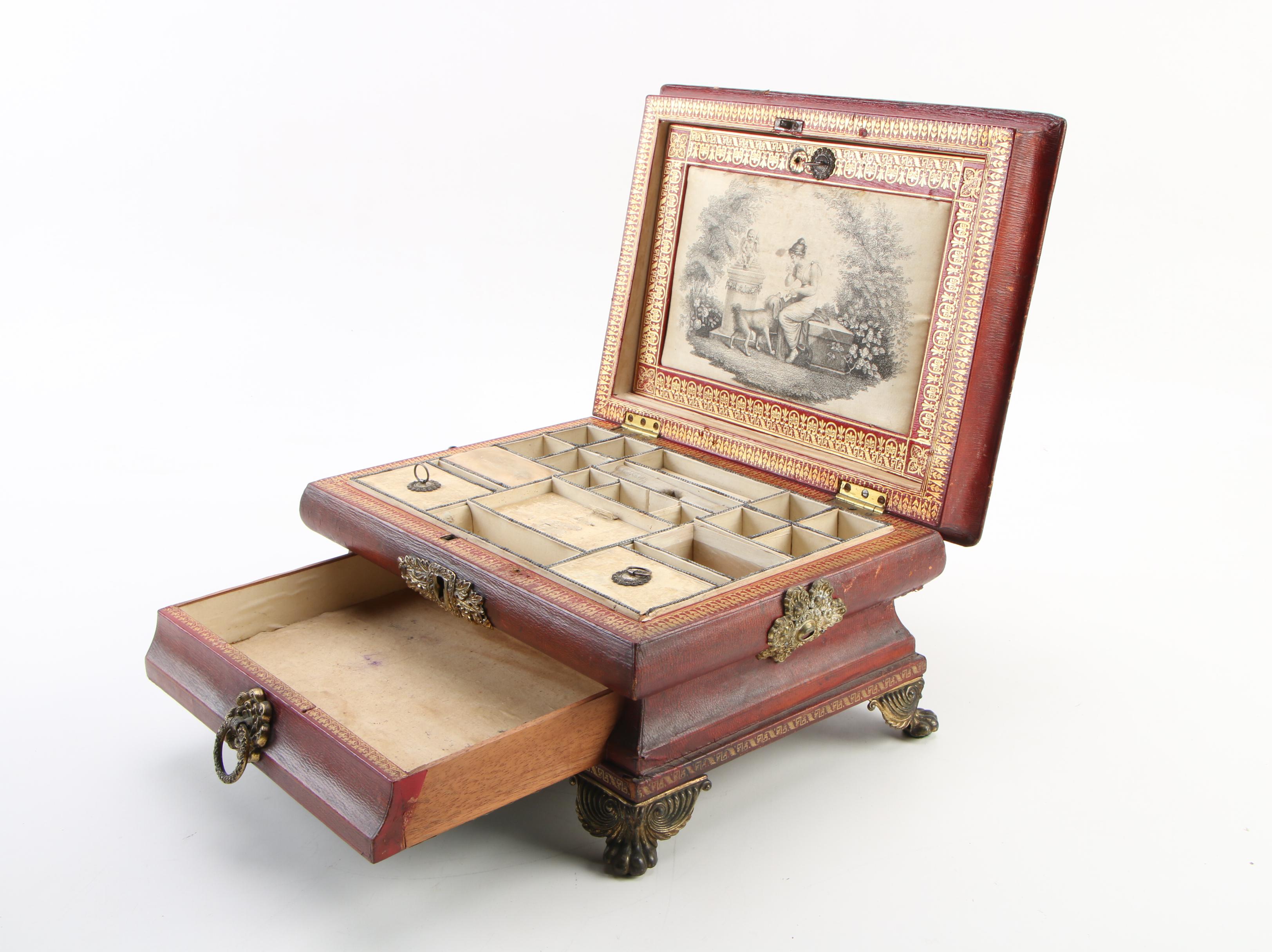 Regency Gilt Brass Mounted Red Morocco Leather Jewelry Casket, Circa ...