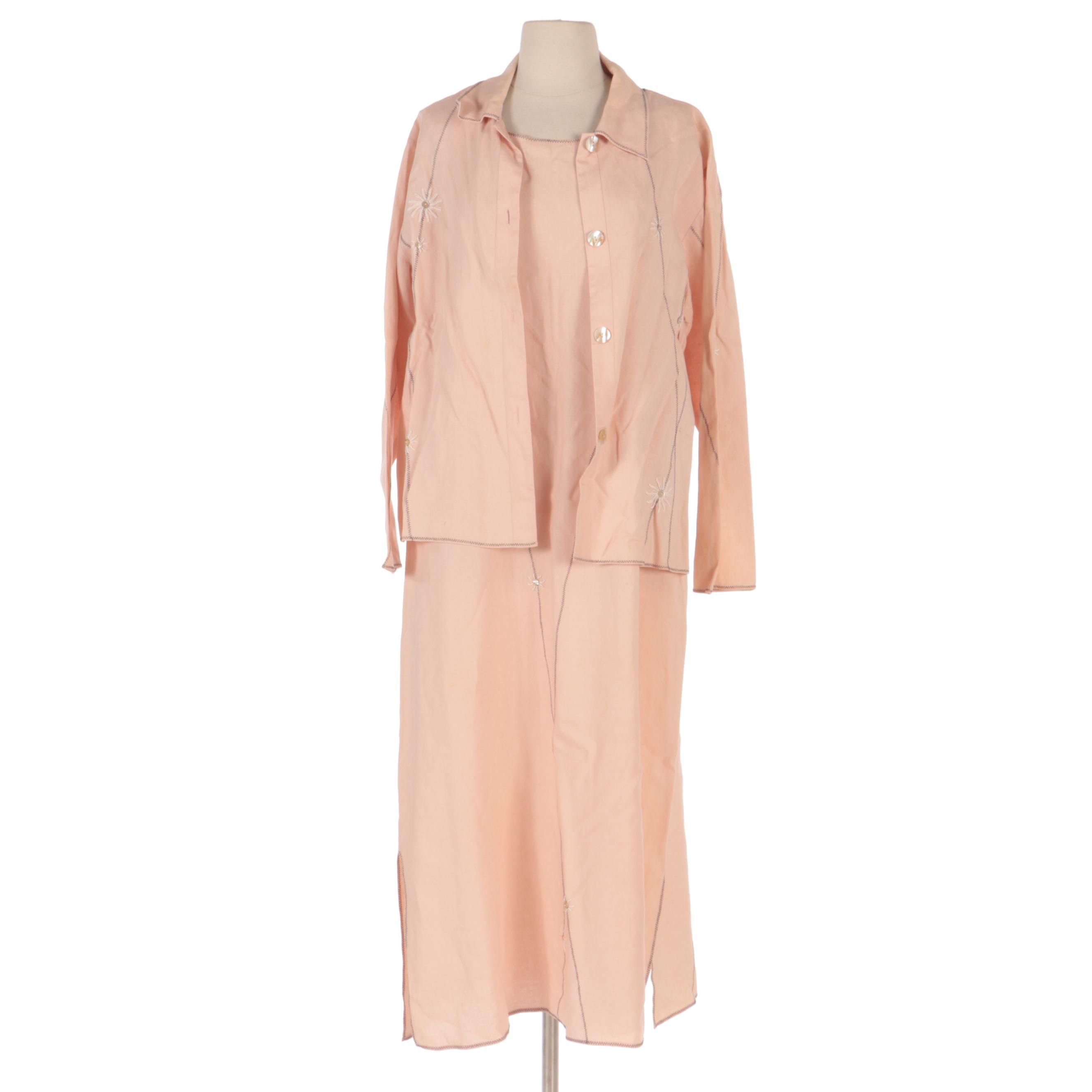 David Dart Collection Linen Dress and Jacket Set with Contrast Zig Zag ...