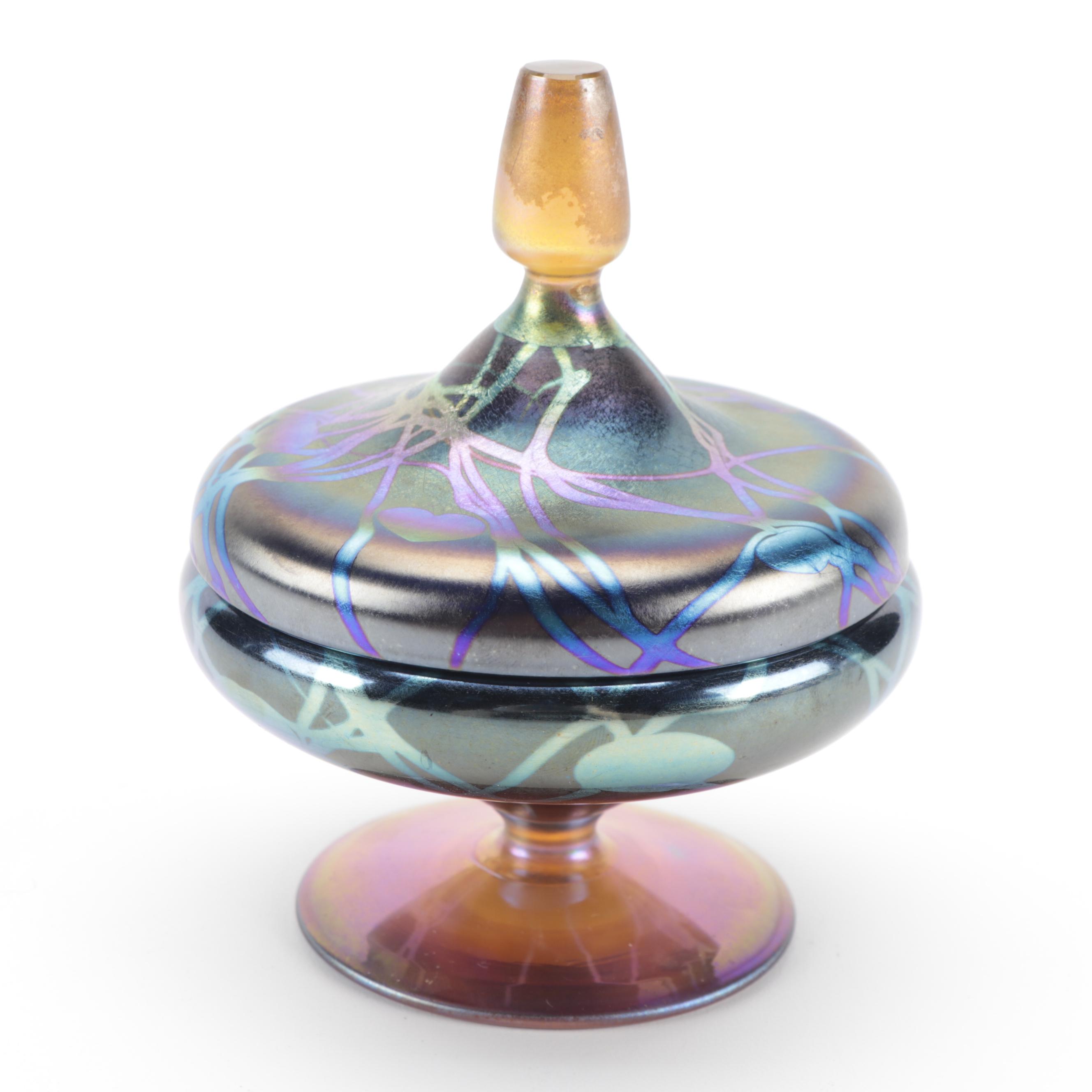 Iridescent Art Glass Lidded Powder Jar, 20th Century | Everything But ...