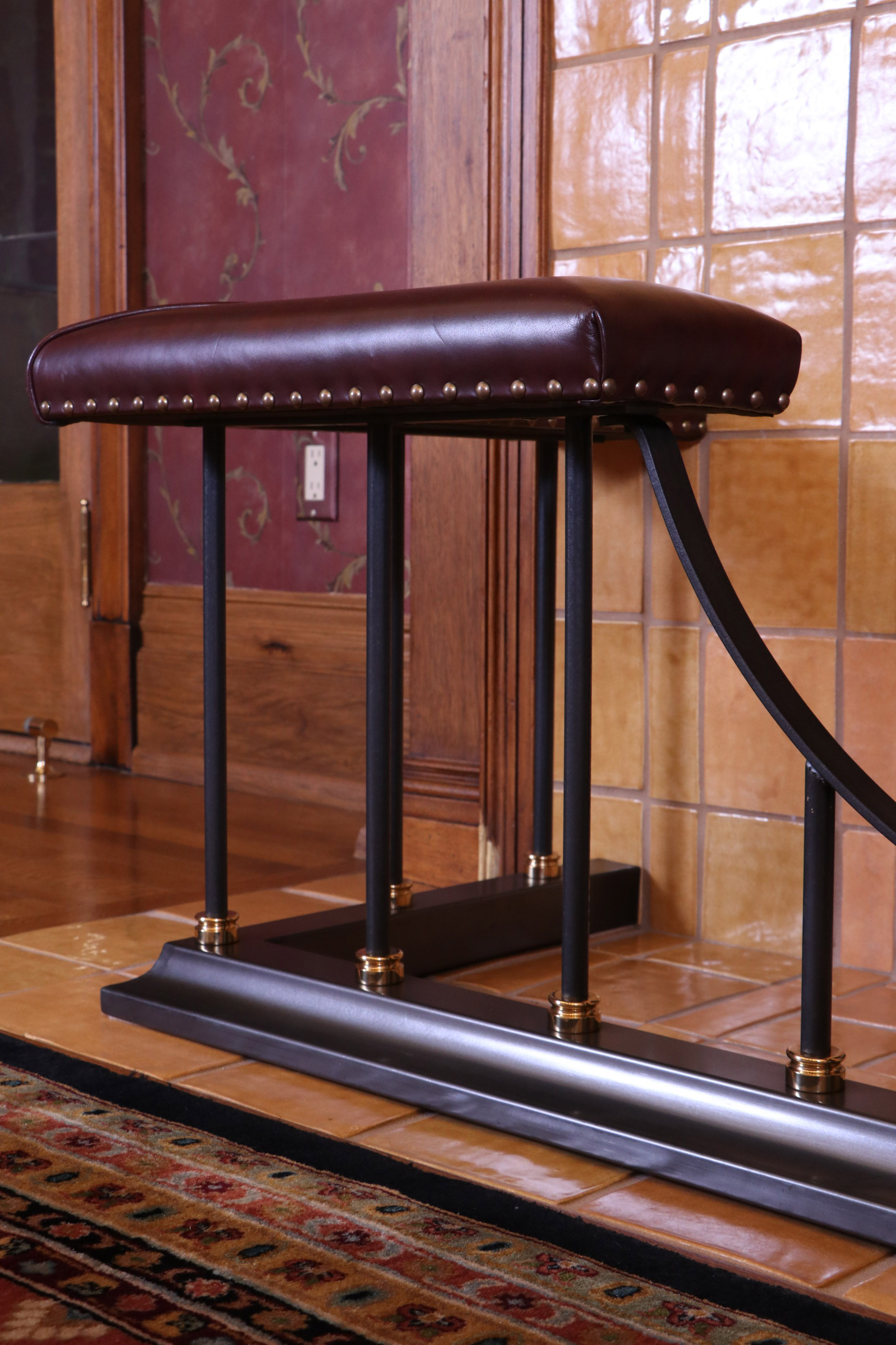 Iron Fireplace Hearth Bench With Vinyl Upholstery | EBTH