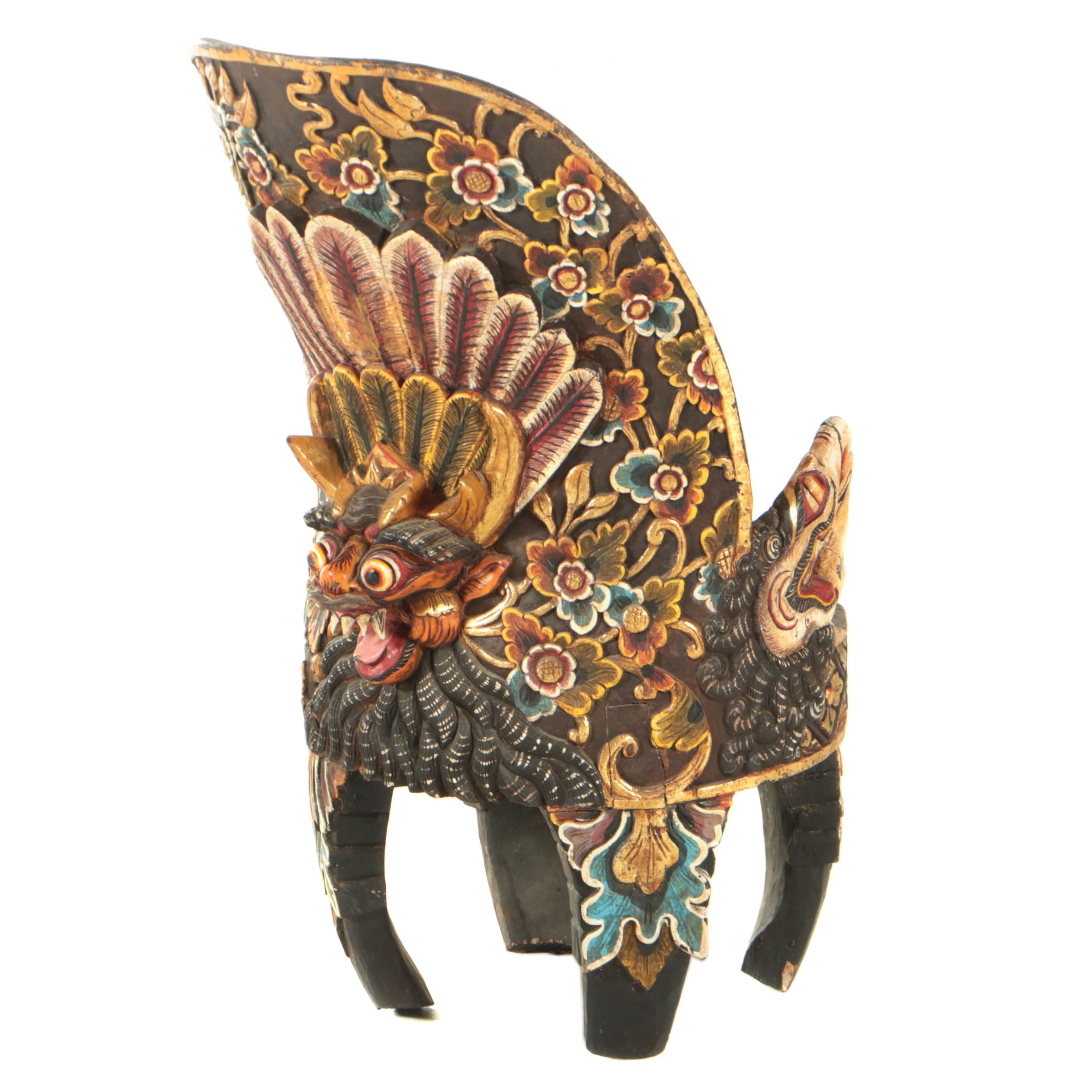 Indonesian Hand-Painted Caved Wooden Garuda Throne Chair | EBTH