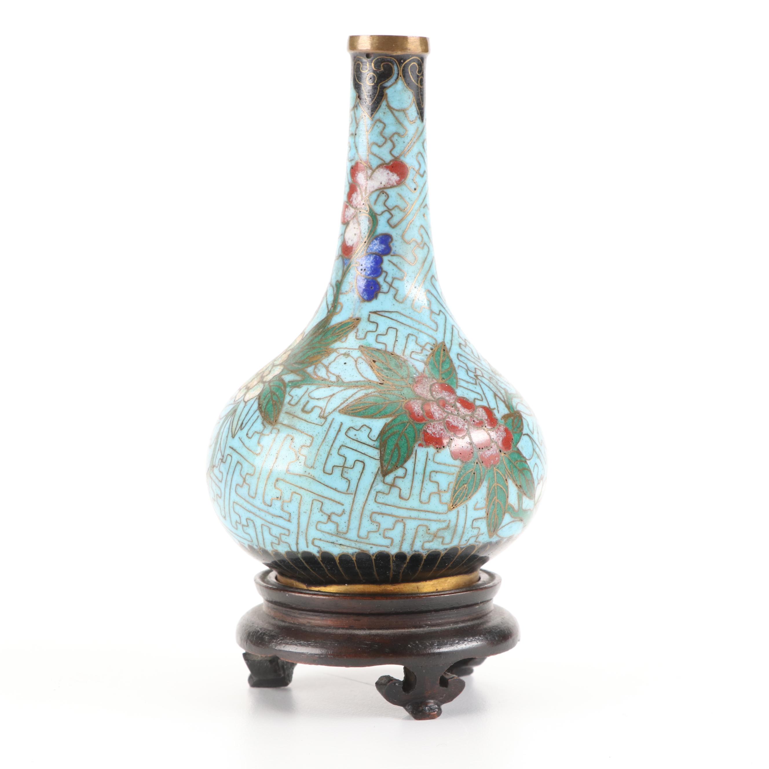 Chinese Cloisonné Floral Motif Bottleneck Vases and Bud Vase | EBTH
