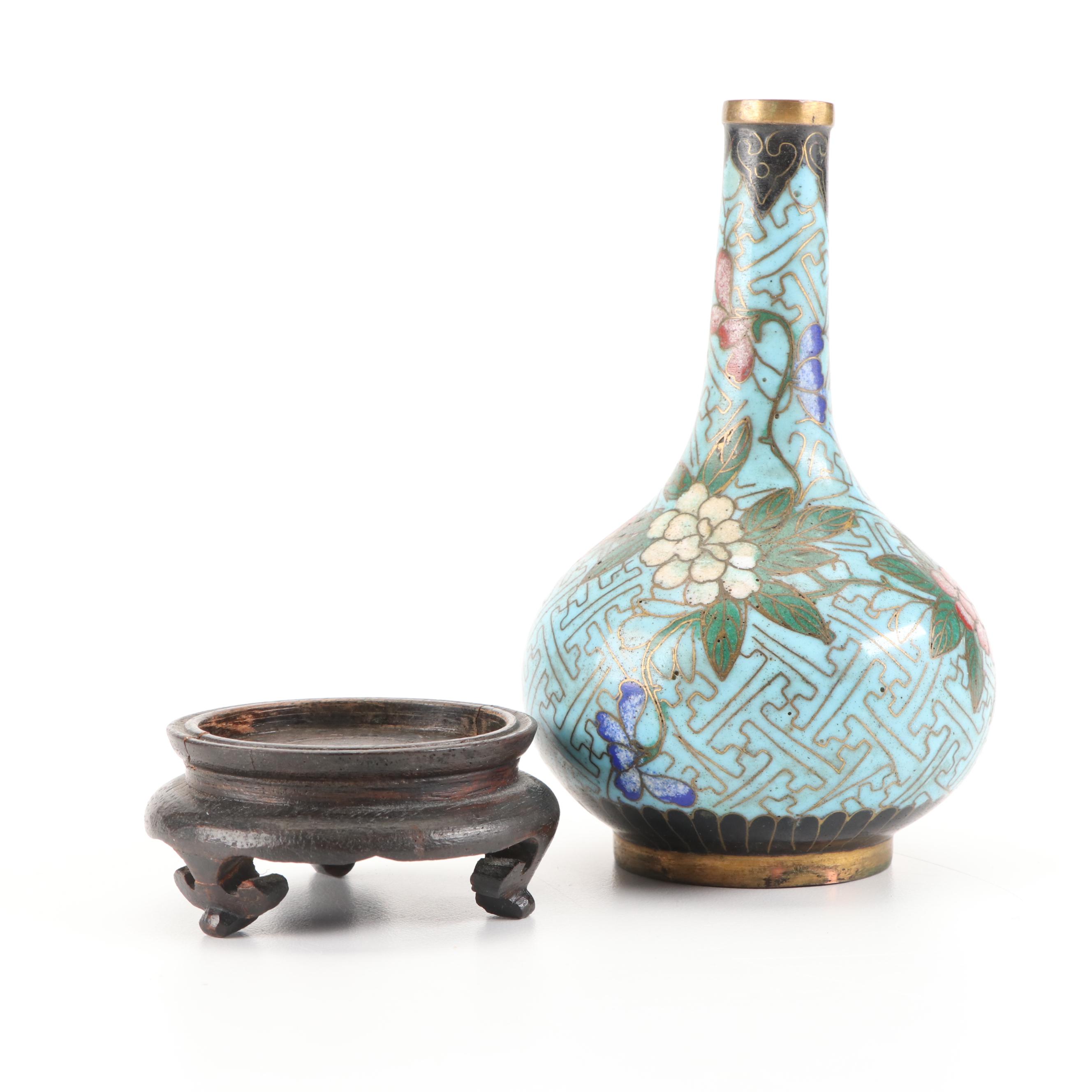Chinese Cloisonné Floral Motif Bottleneck Vases and Bud Vase | EBTH