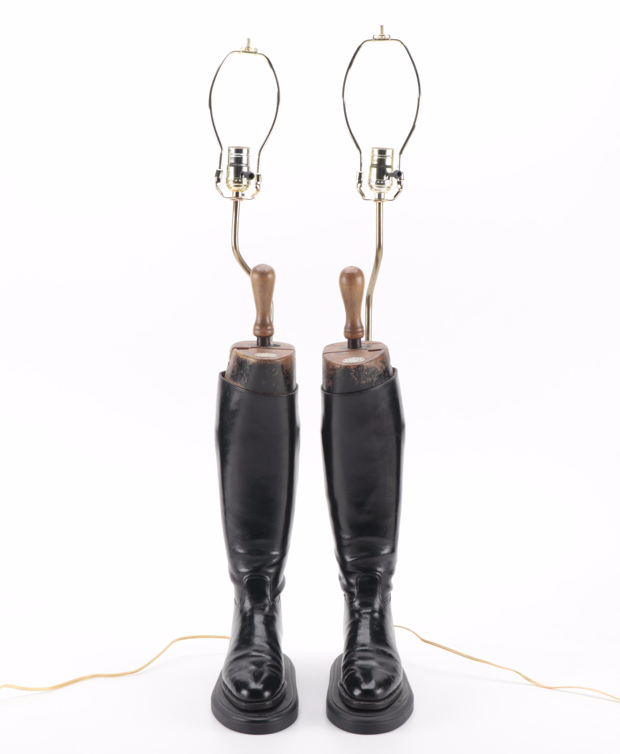 Pair of Equestrian Leather Riding Boot Mounted Table Lamps | Everything ...