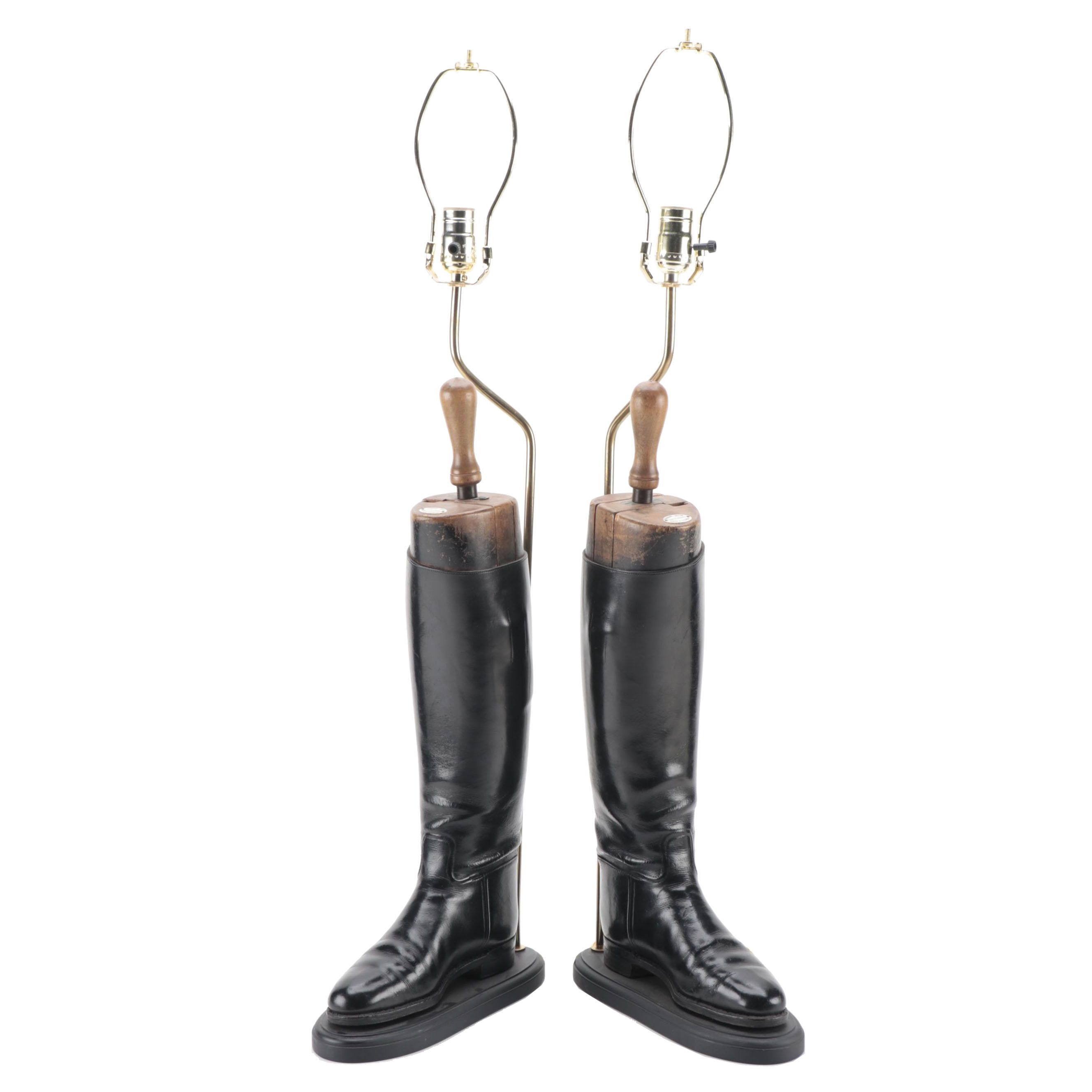Pair of Equestrian Leather Riding Boot Mounted Table Lamps | Everything ...