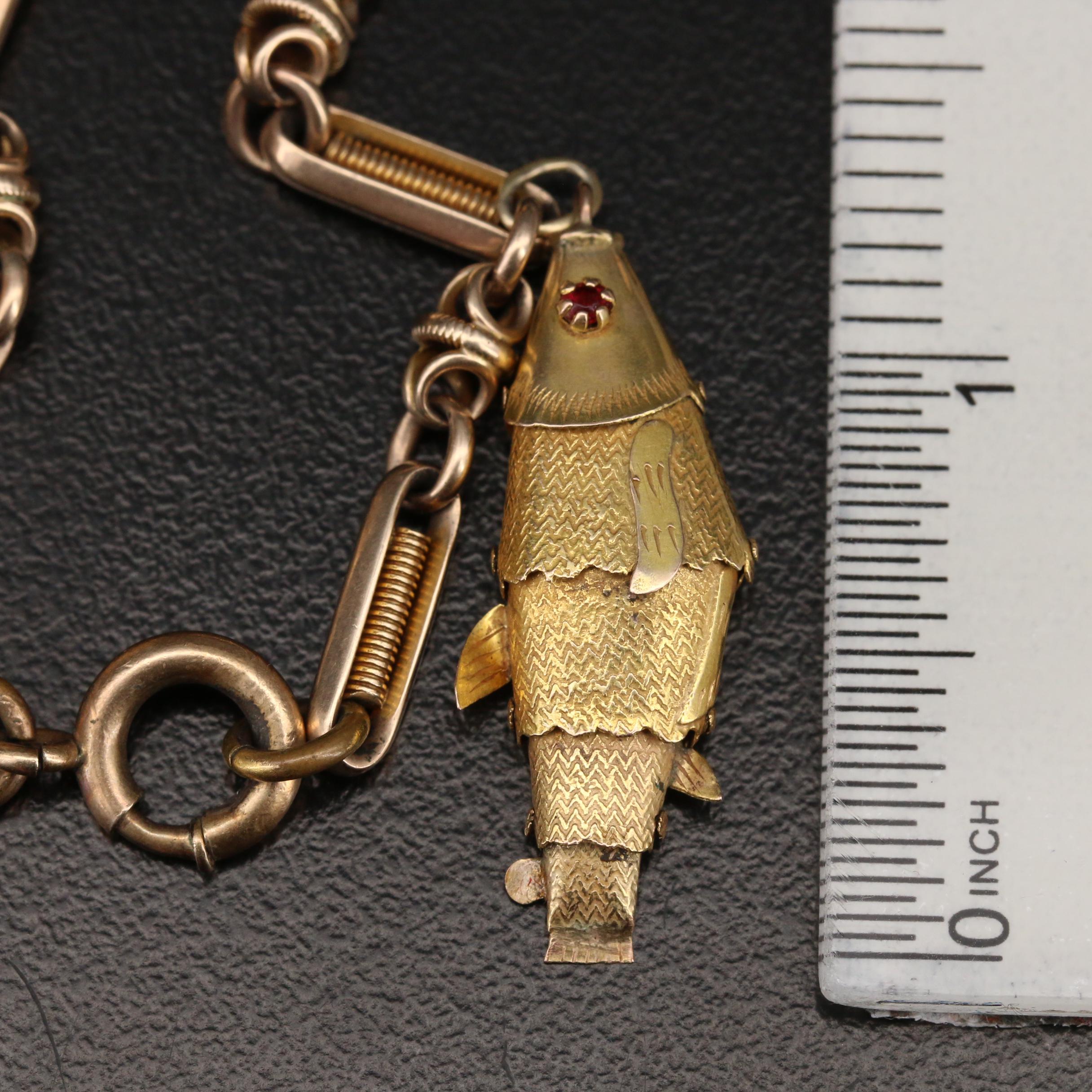 Vintage 14K Charm Bracelet with Articulated Fish, Fob and Jadeite ...