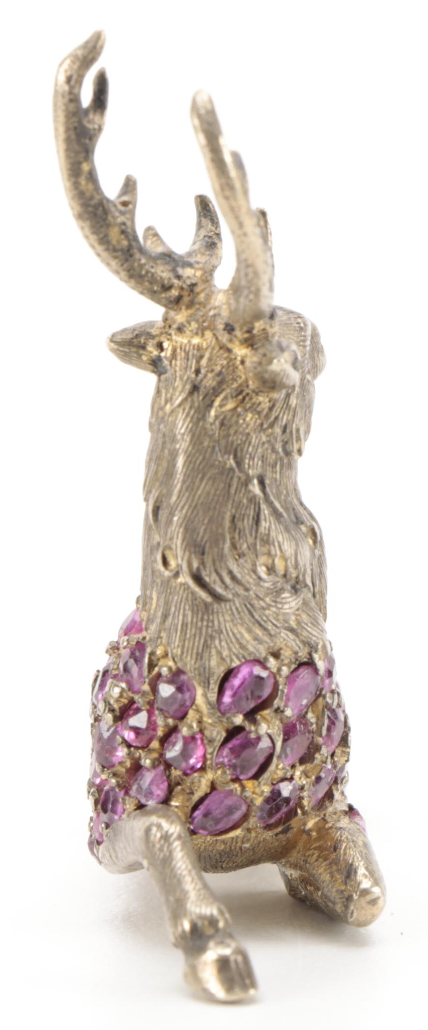 Cushion Cut Ruby Gemstone Inlaid Metal Stag Figurine | EBTH