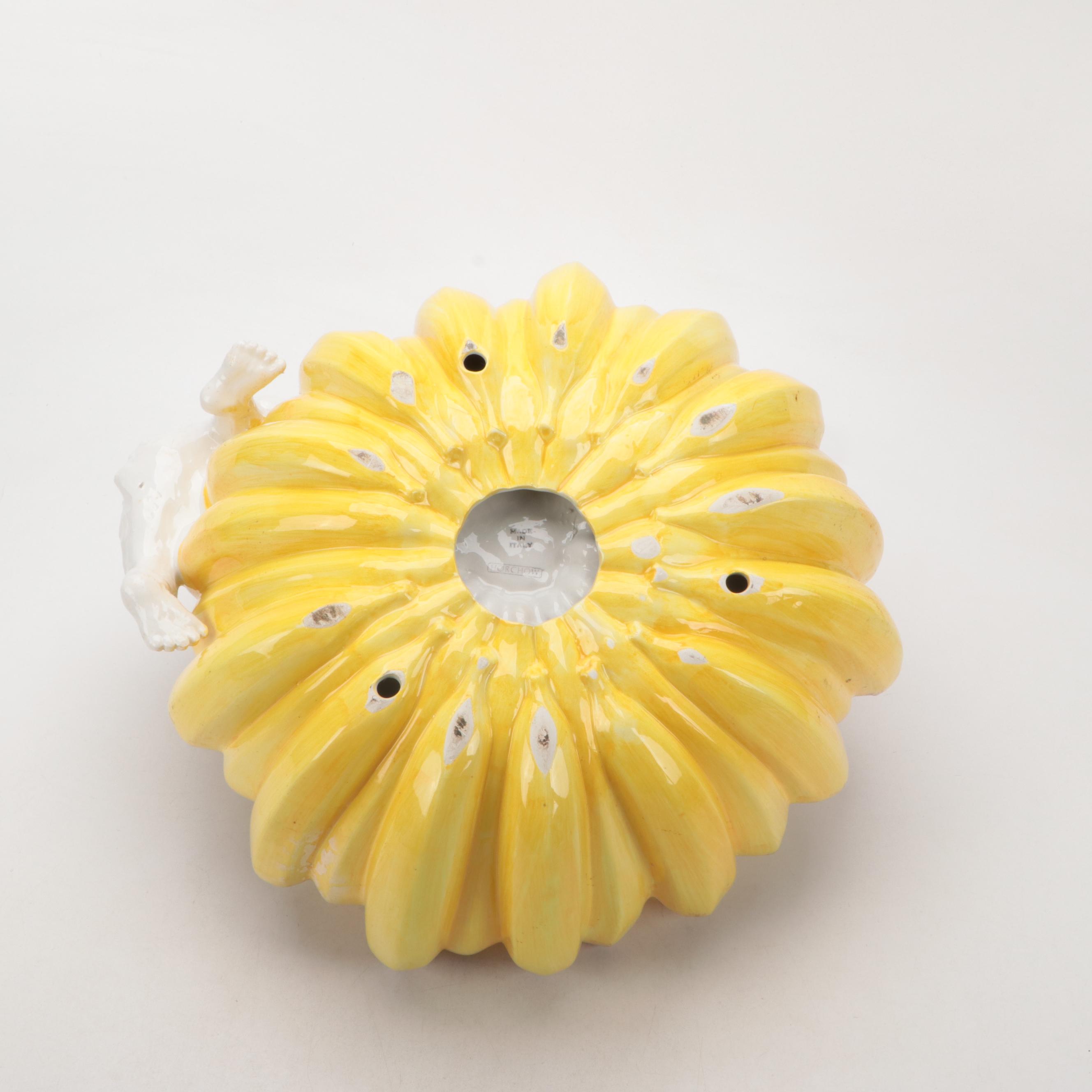 Horchow Faience Monkey and Banana Motif Centerpiece Earthenware Bowl | EBTH