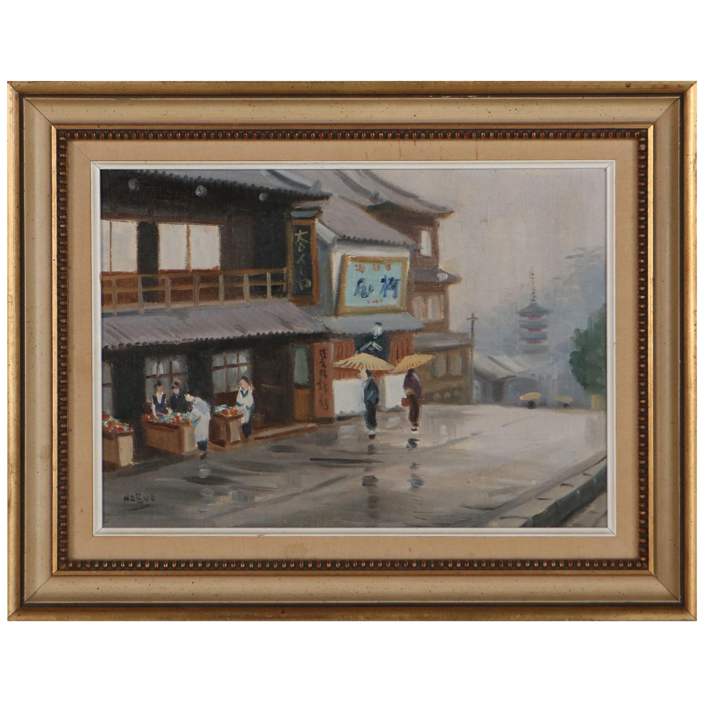 Nobuo Hayashi Japanese Street Scene Oil Painting | EBTH