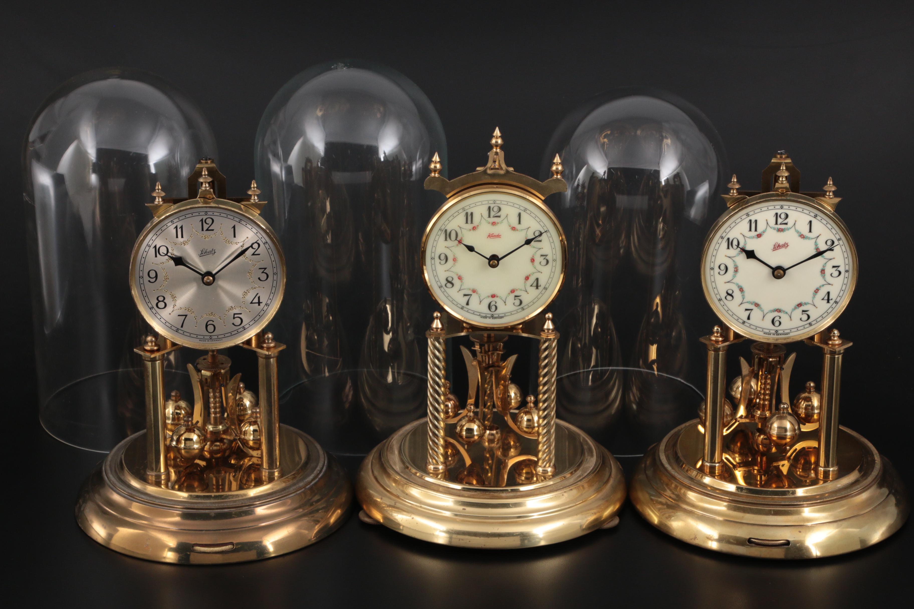 Kundo K&O and Schatz Brass and Glass German Anniversary Clocks, Early ...