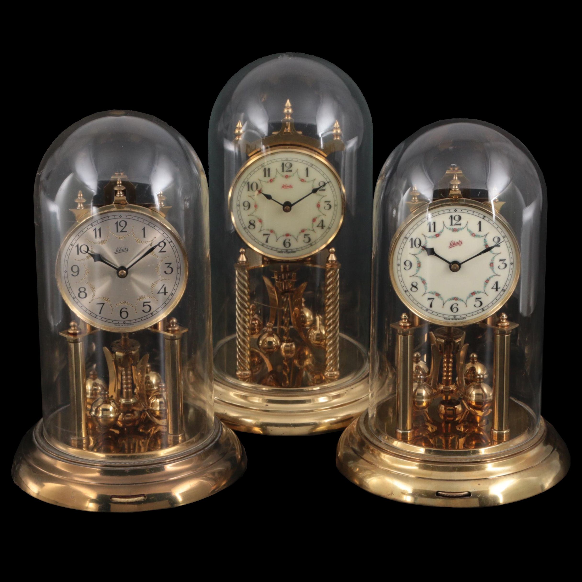 Kundo K&O and Schatz Brass and Glass German Anniversary Clocks, Early ...