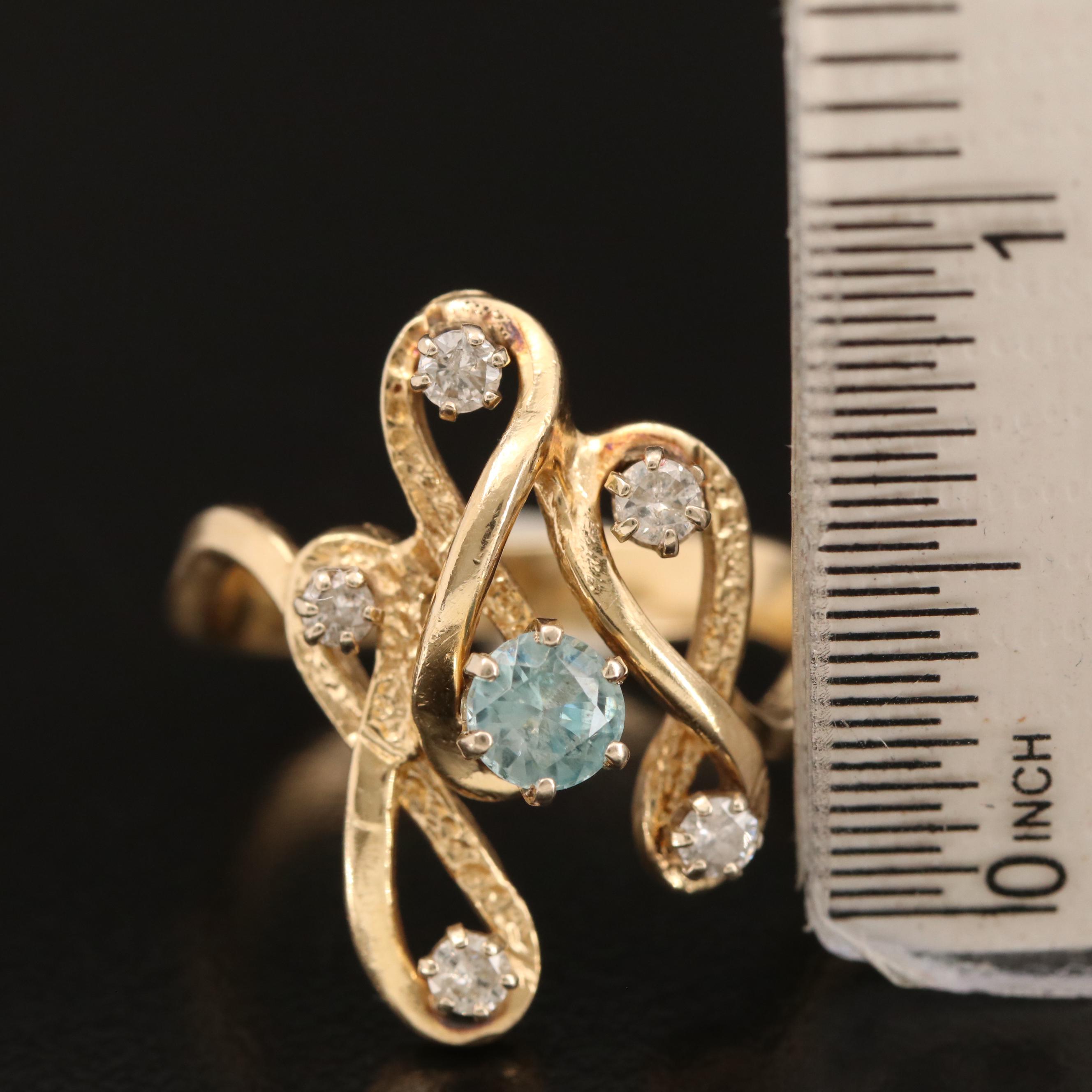 14K Zircon and Diamond Scrollwork Ring | EBTH