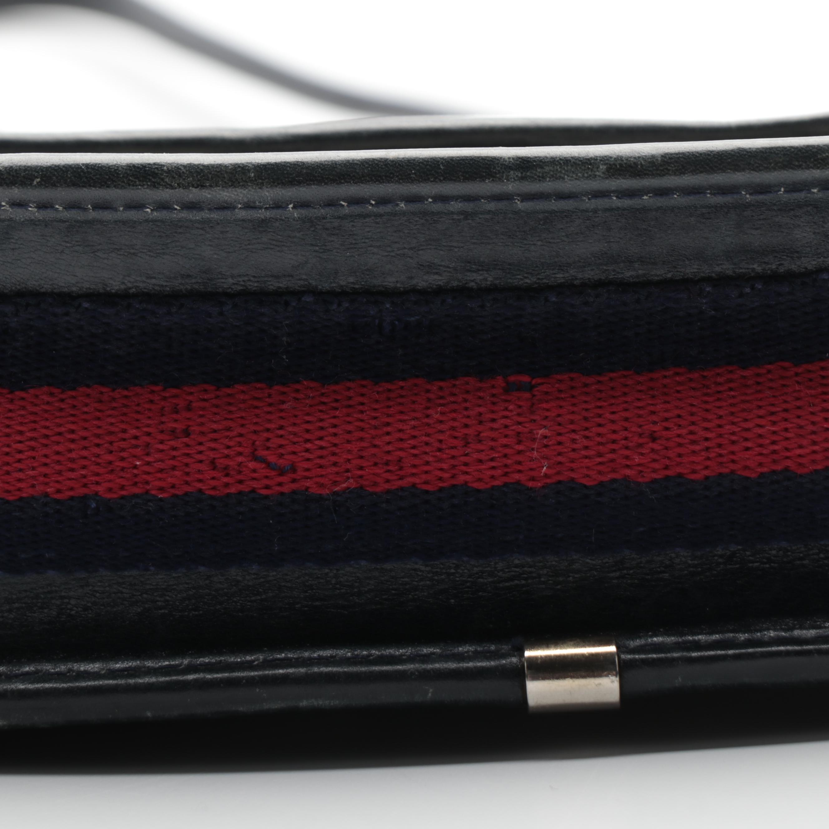 Gucci Crossbody Flap Bag in GG Supreme Canvas, Web Stripe, and Navy ...