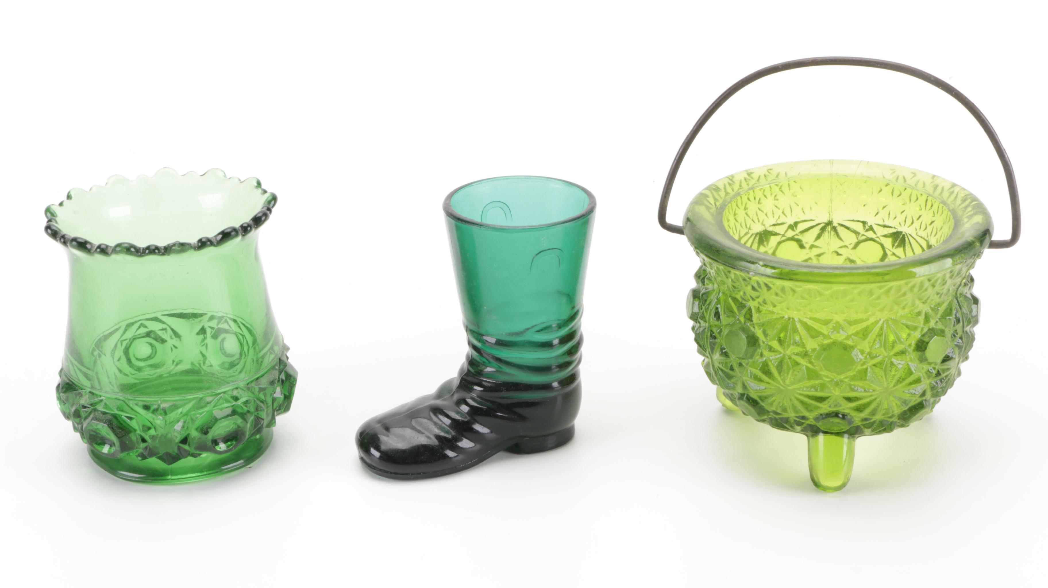 Imperial and Other EAPG Green and Clear Glass Novelty Toothpick Holders ...
