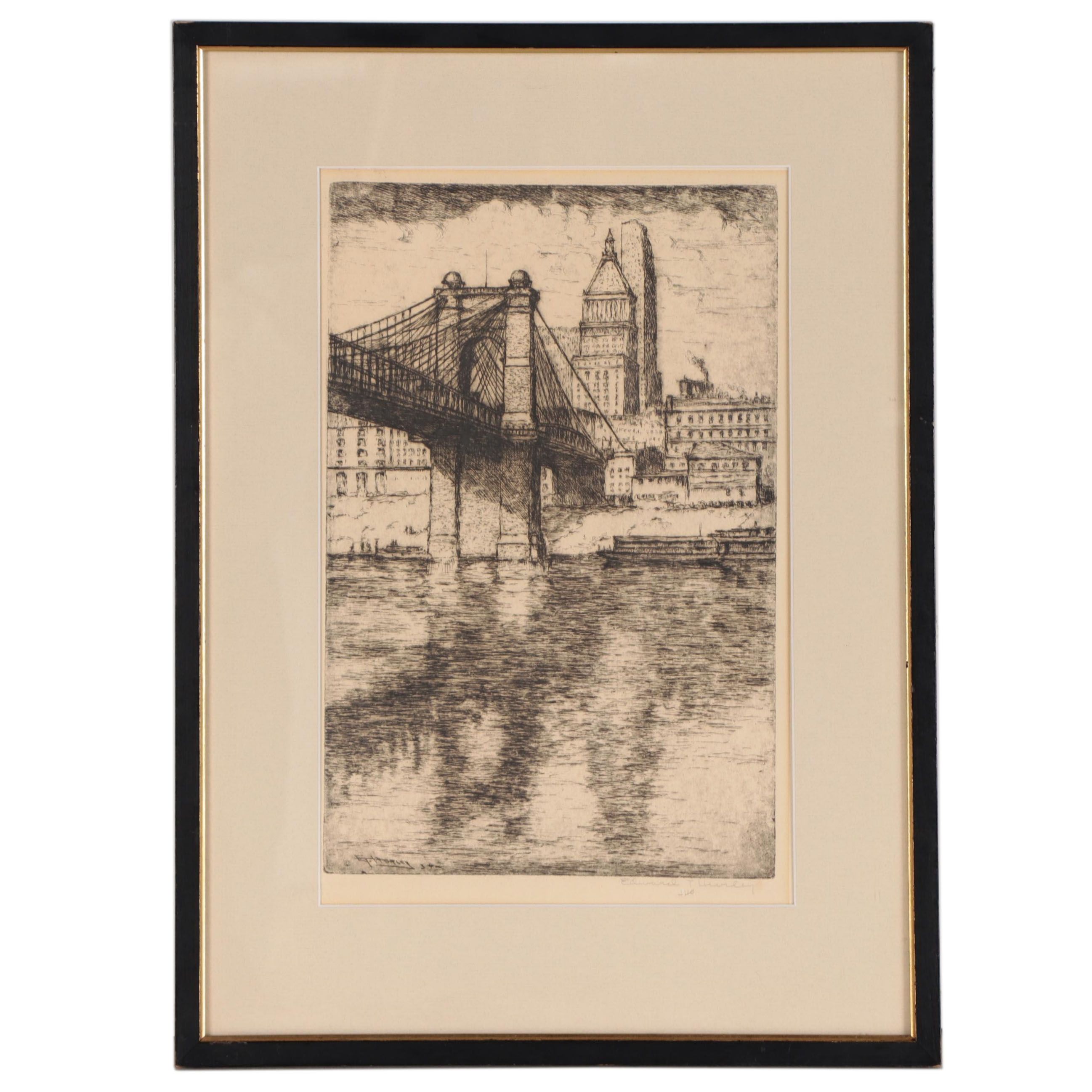 E. T. Hurley Etching of Cincinnati, 1934 | EBTH