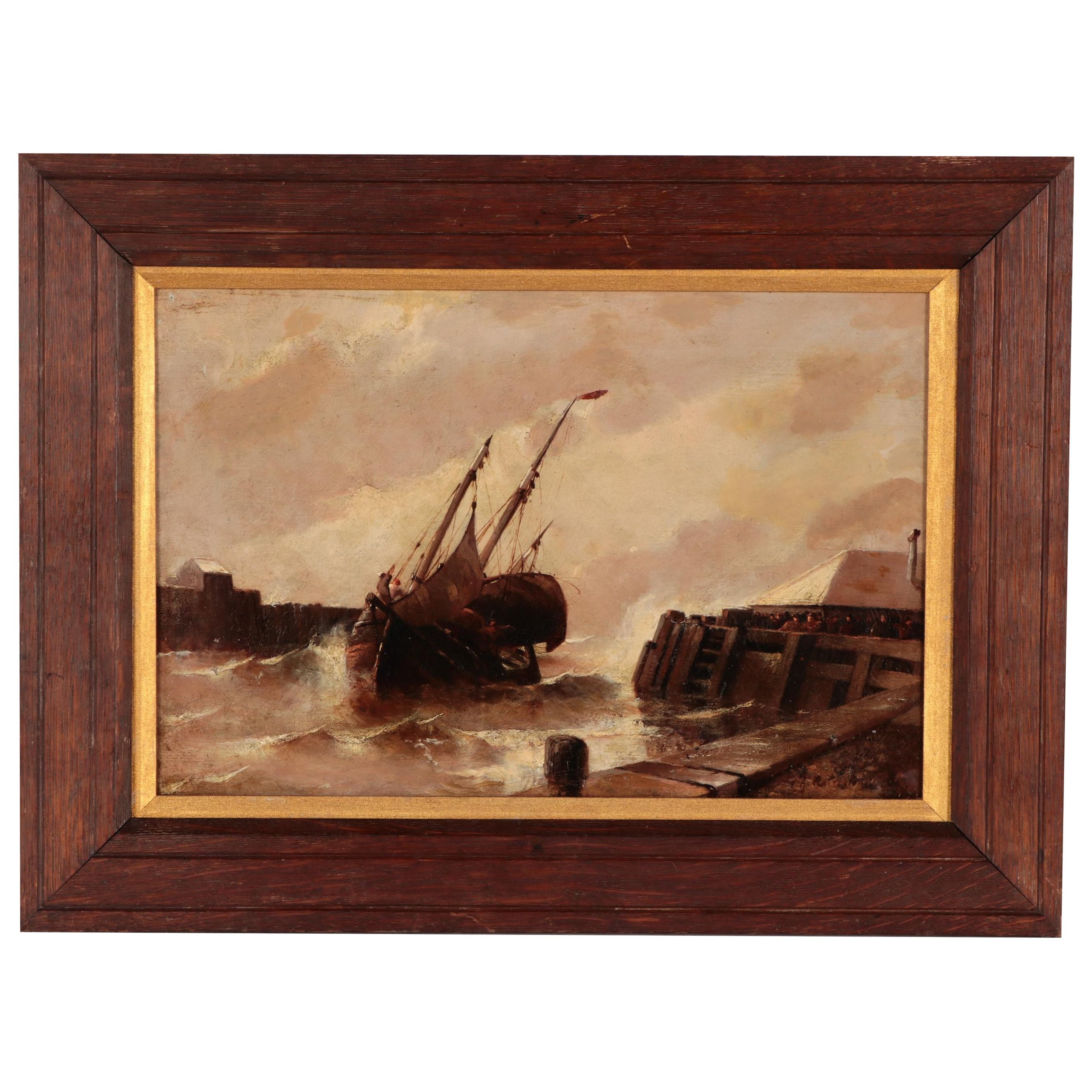 George Anthony Waterston Oil Painting of Ship at Storming Sea, Late ...