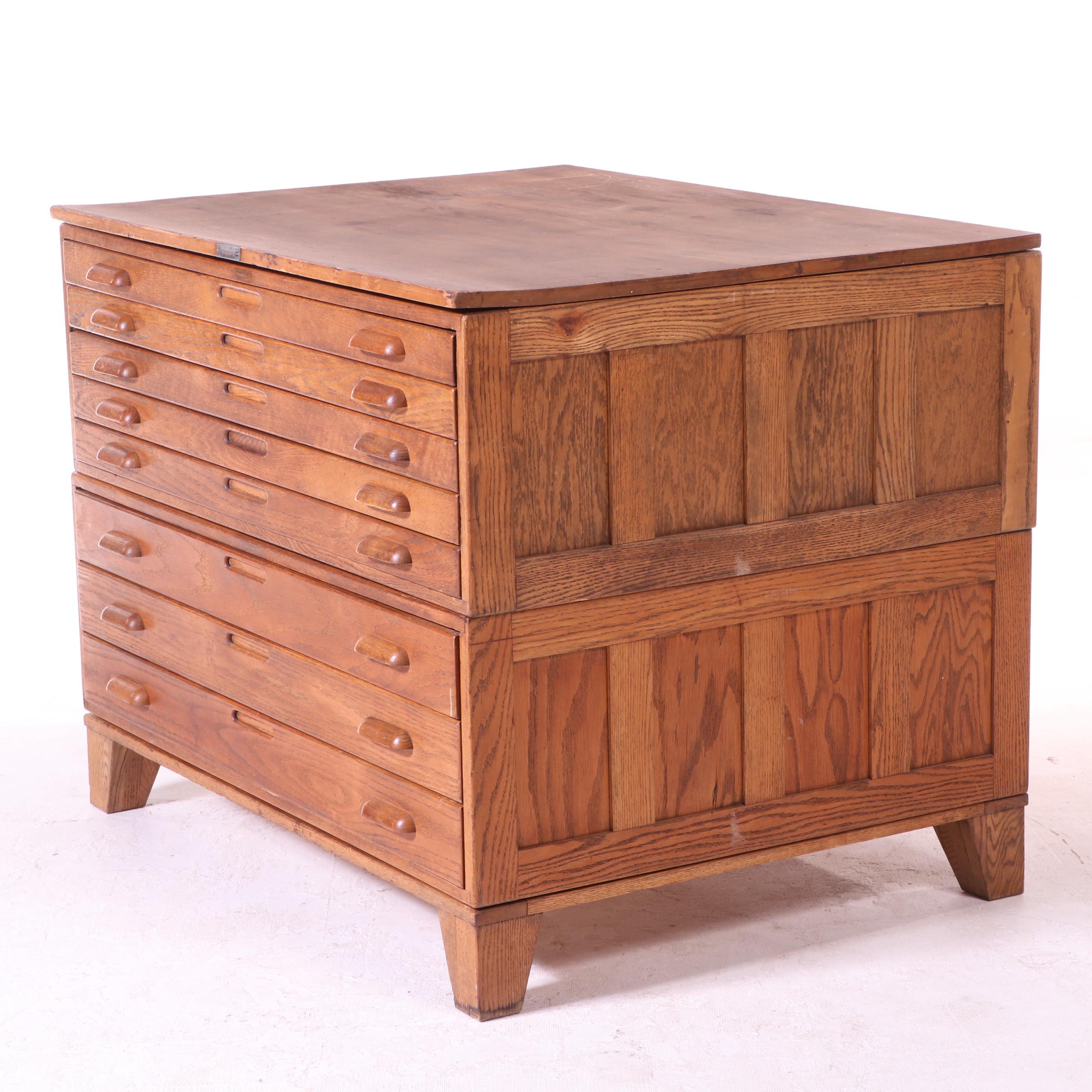 Hamilton Manufacturing Co. Oak Eight-Drawer Flat File Cabinet, 20th ...