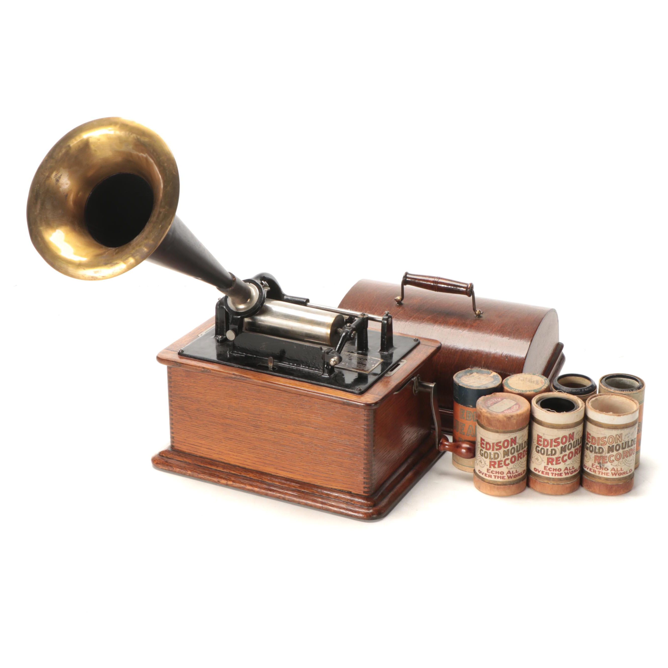 Edison Standard Phonograph Model C Player with Edison Cylinder Records ...