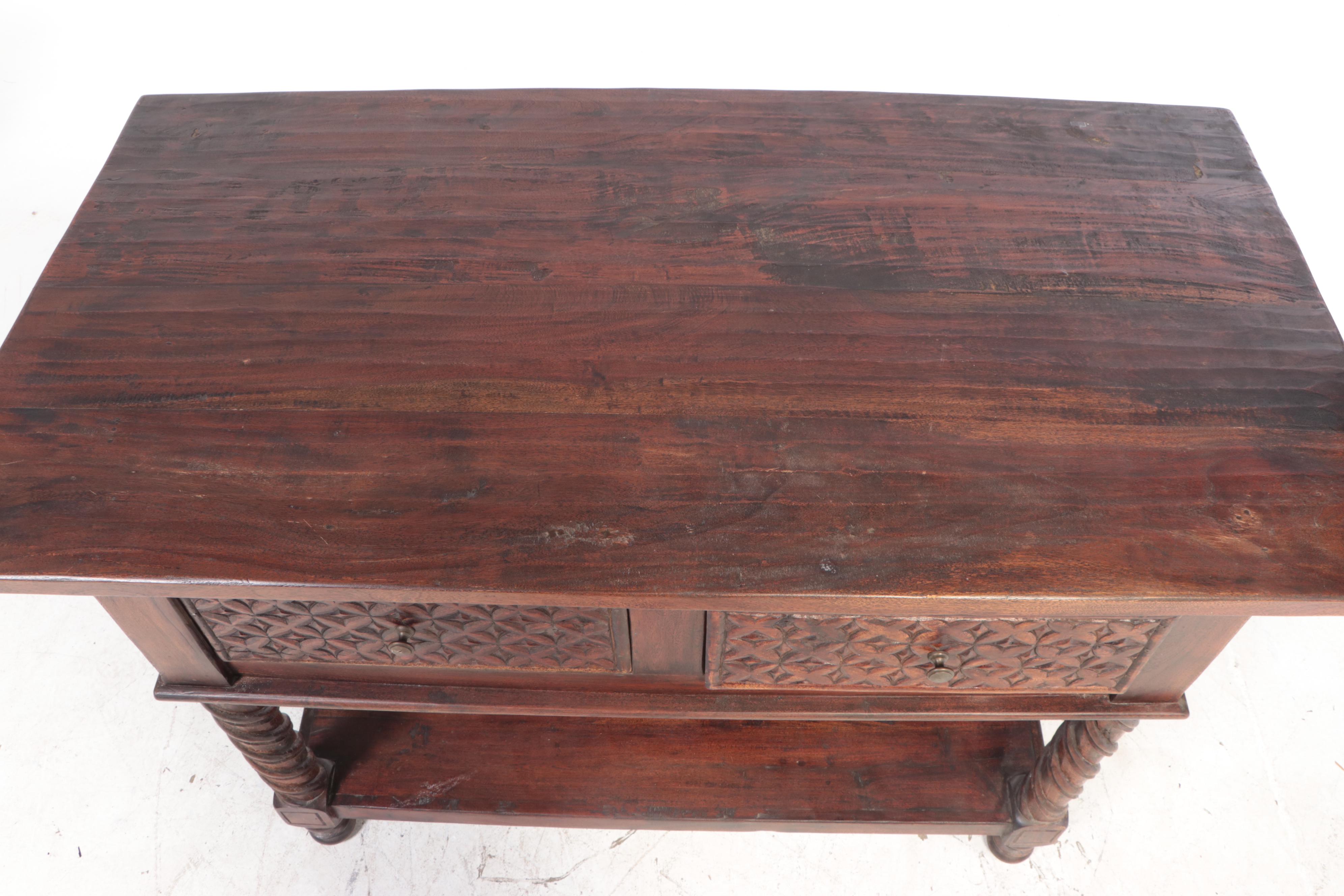 Carved and Hand-Scraped Mahogany Kitchen Island Table | EBTH