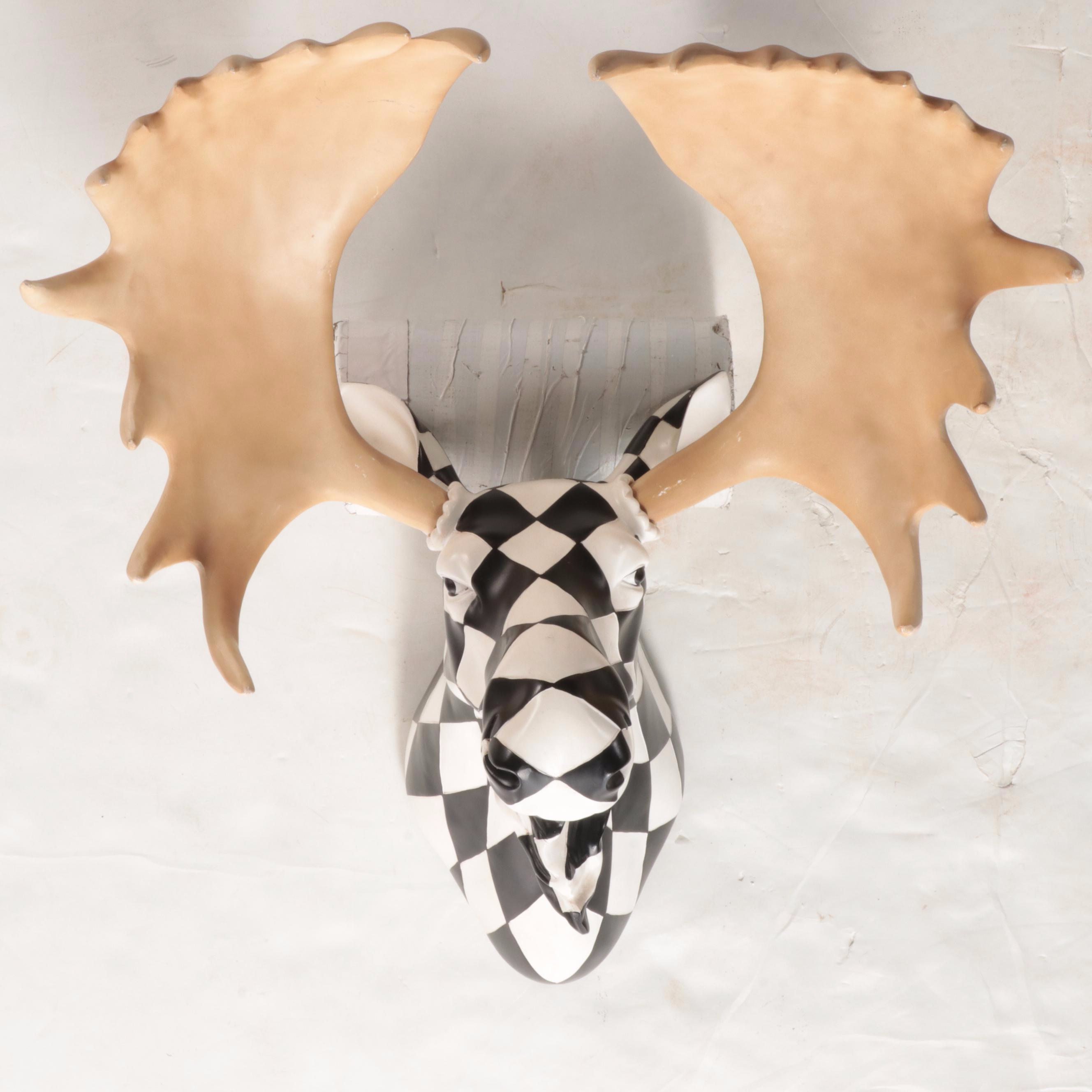 Grandin Road Harlequin Check Resin Moose Head | EBTH