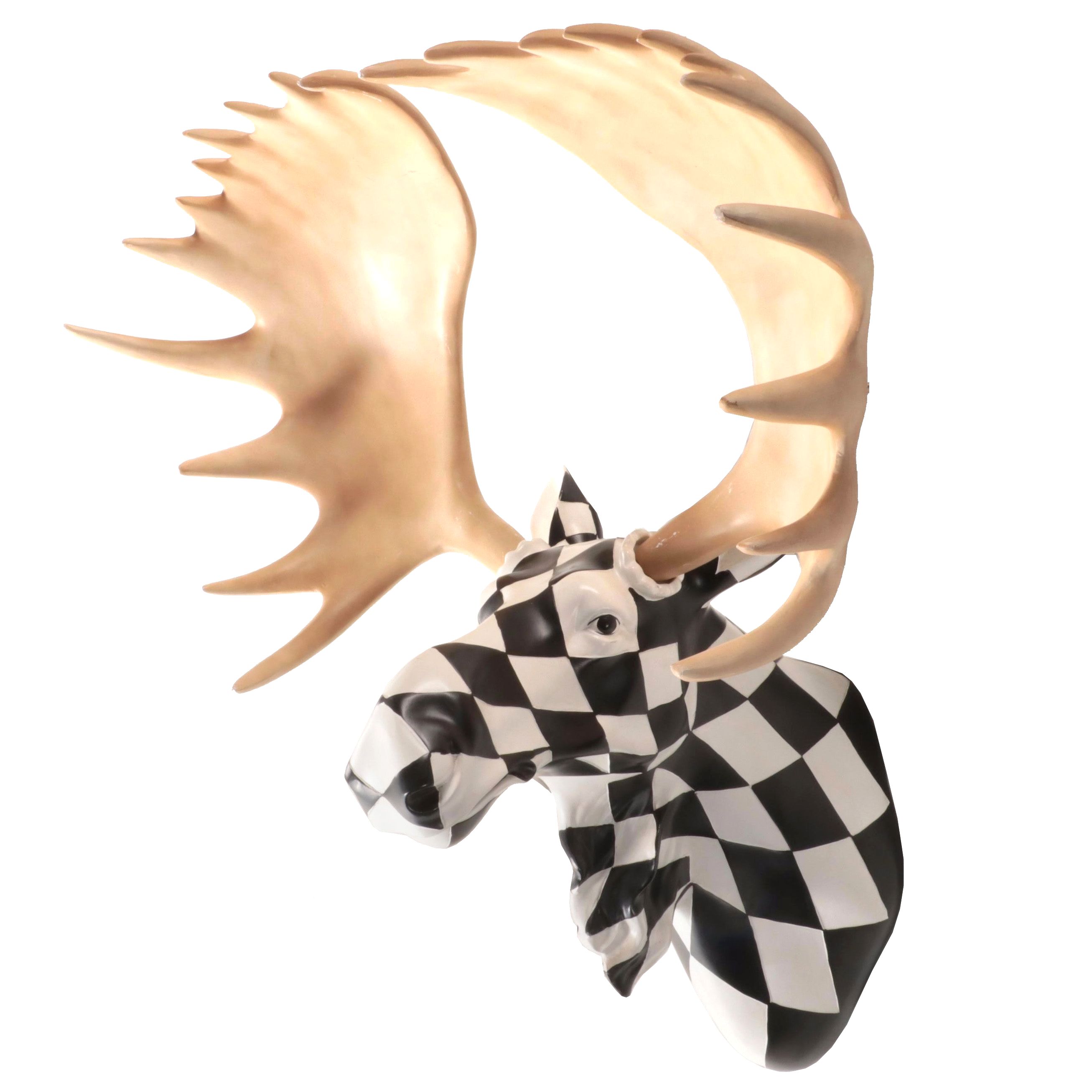 Grandin Road Harlequin Check Resin Moose Head | EBTH