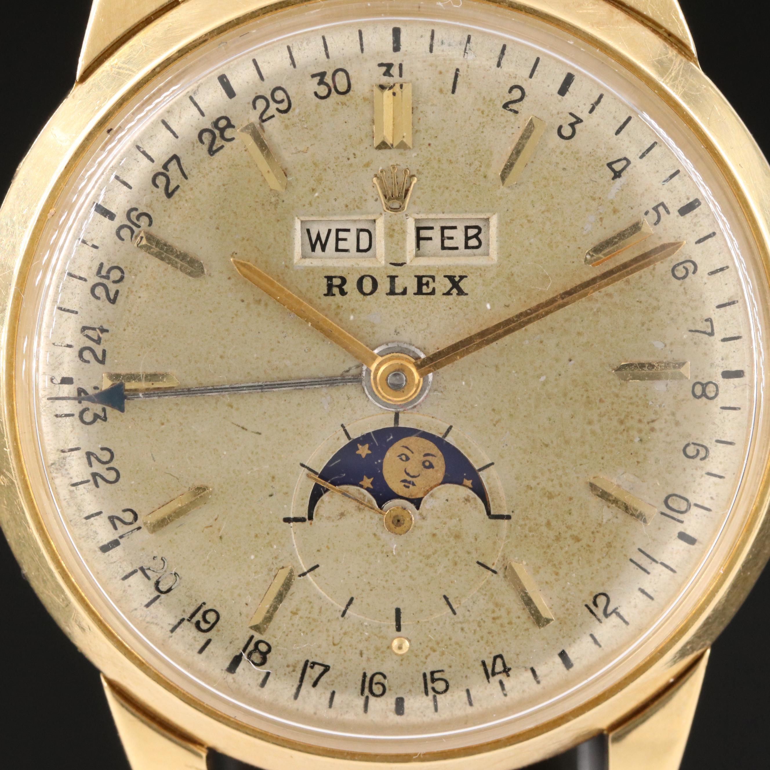 18K Rolex "Padellone" Triple Date Moon Phase Automatic Wristwatch ...