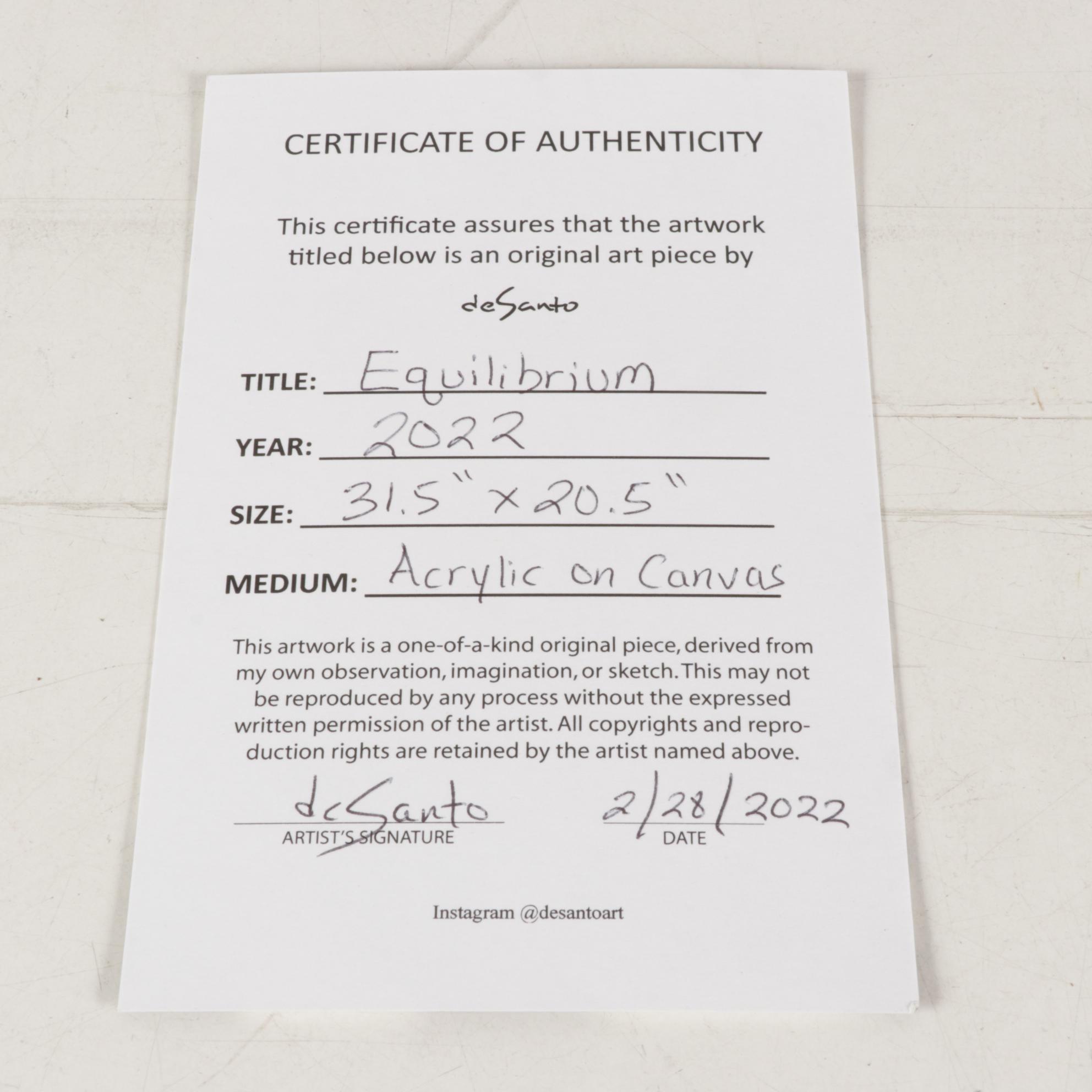 deSanto Op Art Acrylic Painting "Equilibrium," 2022 | EBTH