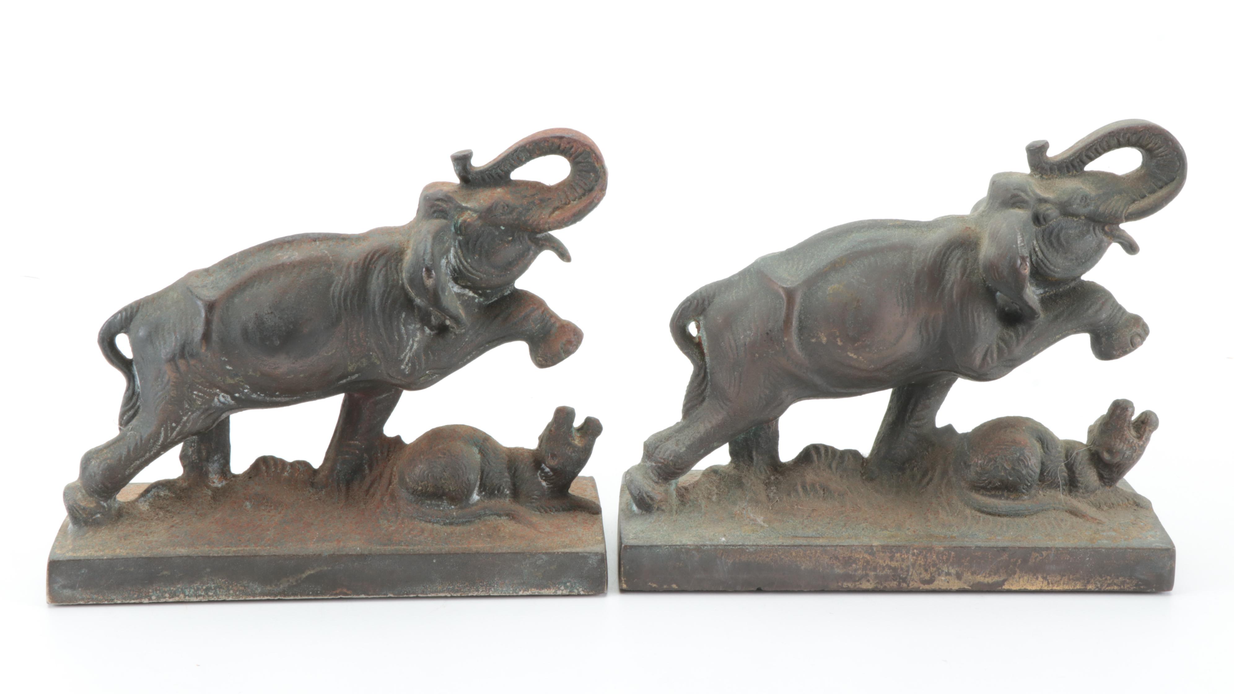 Cast Metal Figural Elephant Bookends, Coin Bank, Opium Weights, and ...