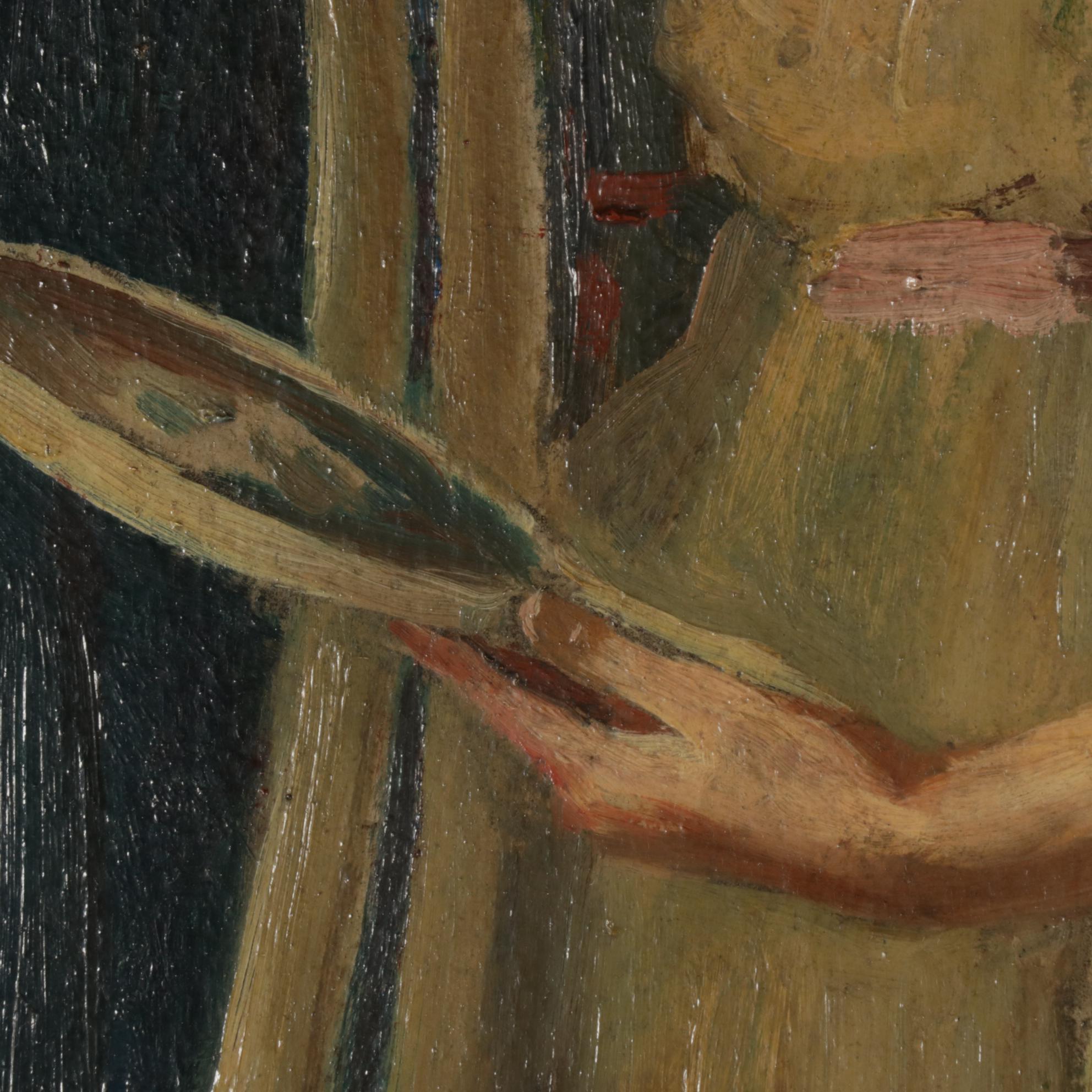 Leon Lippert Oil Painting of Woman Standing at Mirror, Early 20th ...