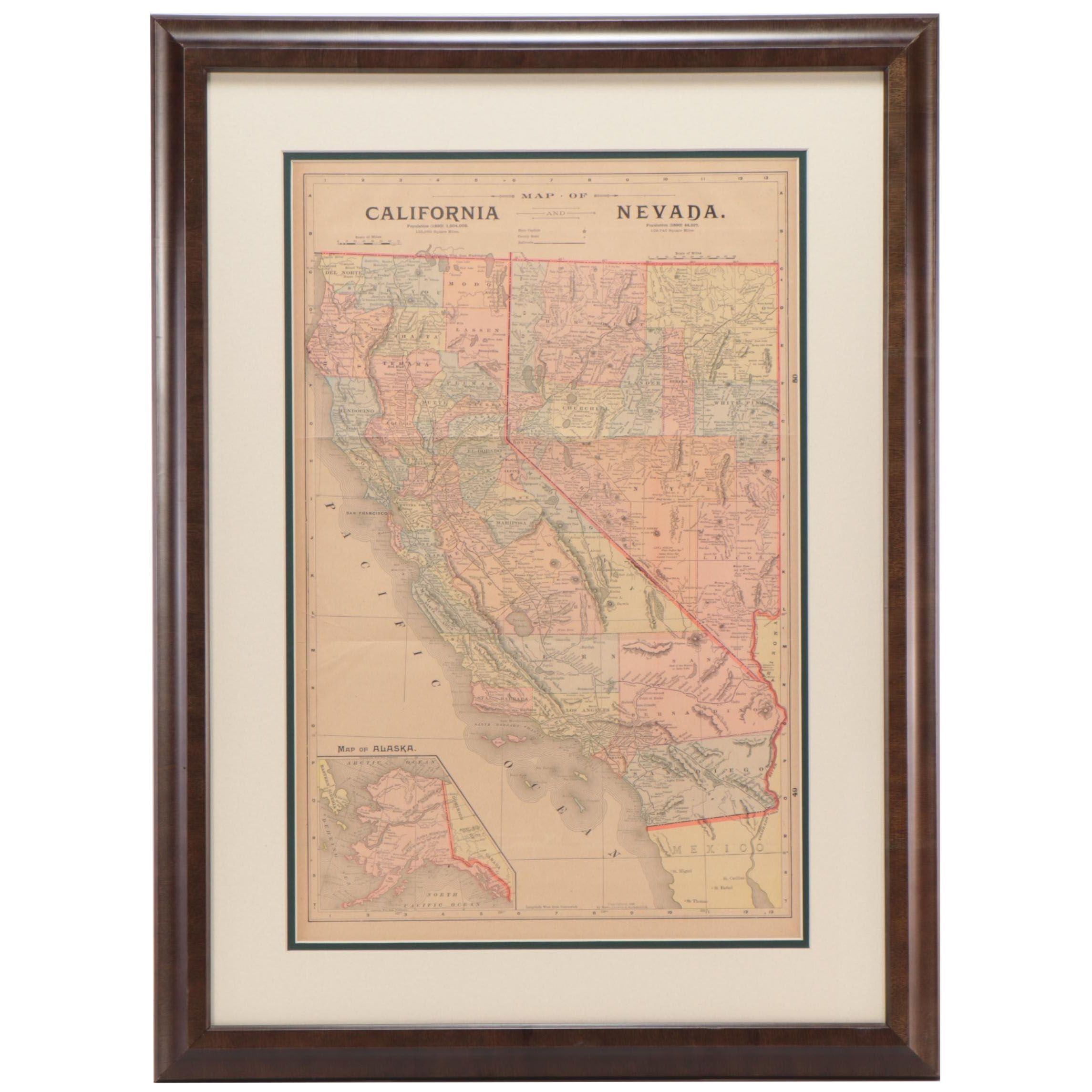 Mast, Crowell & Kirkpatrick Wax Engraving Map of California, Circa 1890 ...