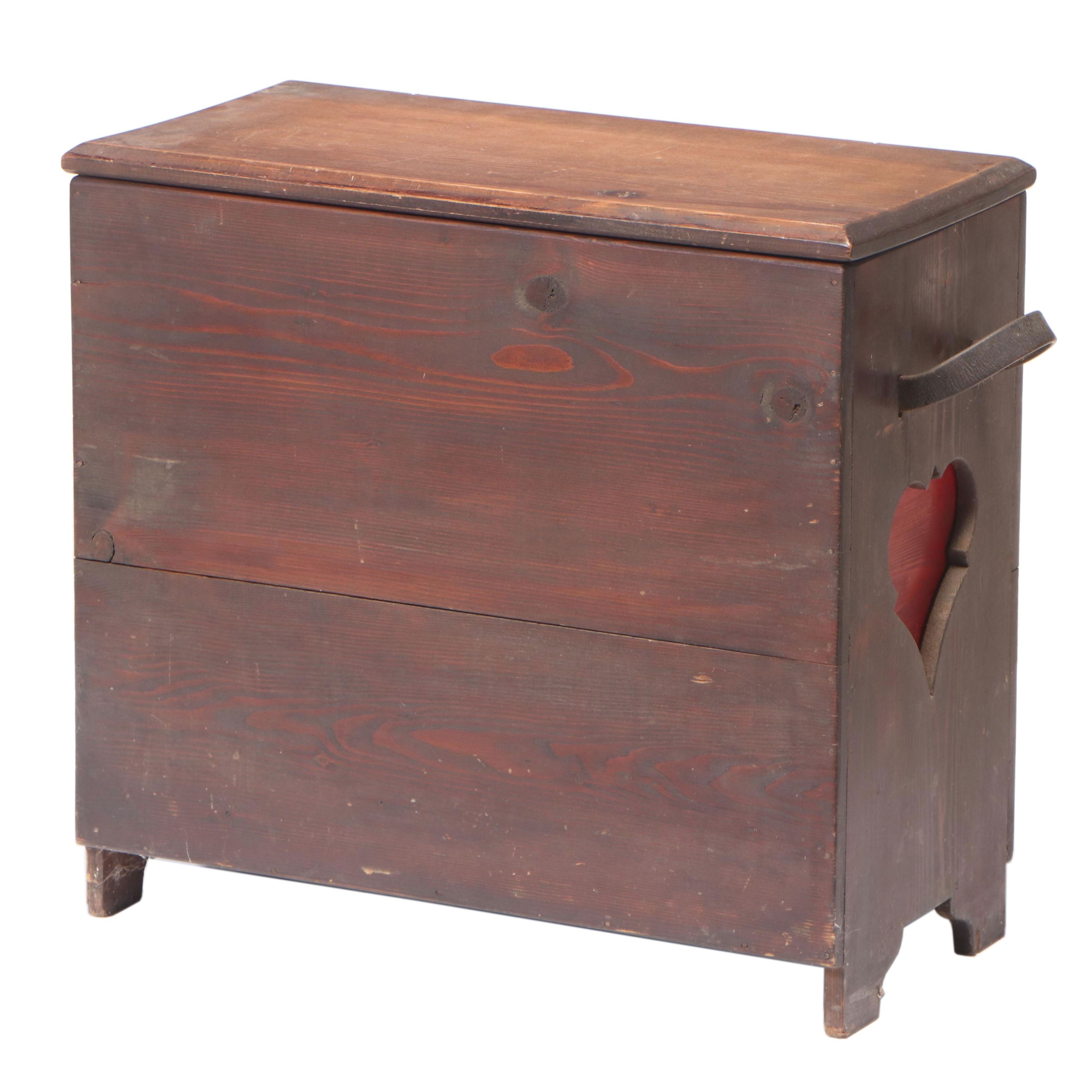 Poplar Storage Chest with Leather Handles and Heart Design | EBTH