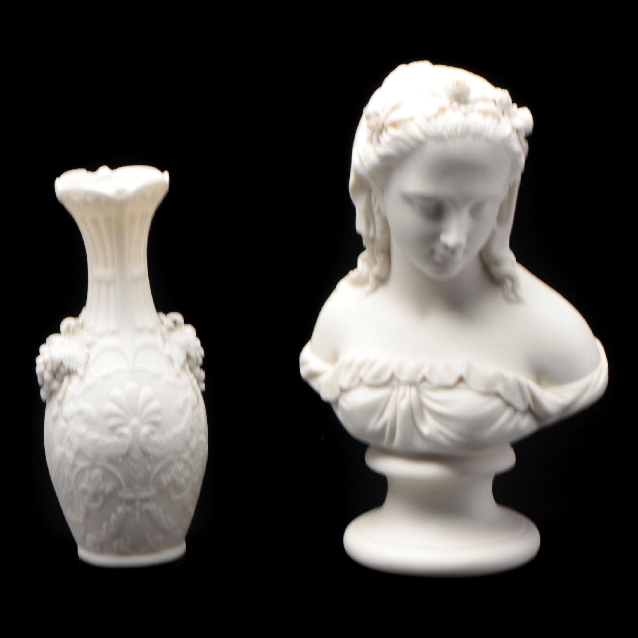 - Porcelain Bisque Vase and Parian Ware Female Bust | EBTH